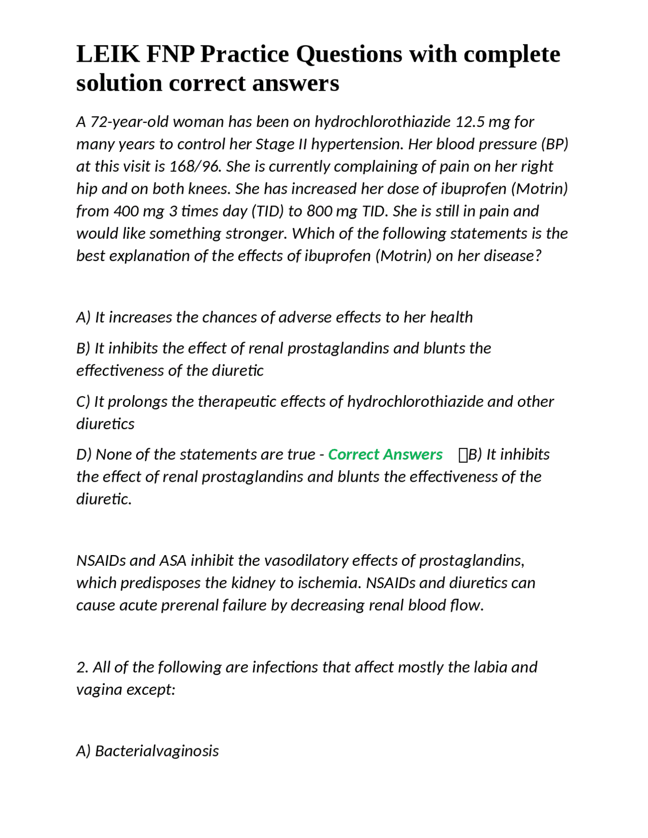 LEIK FNP Practice Questions with complete solution correct answers ...