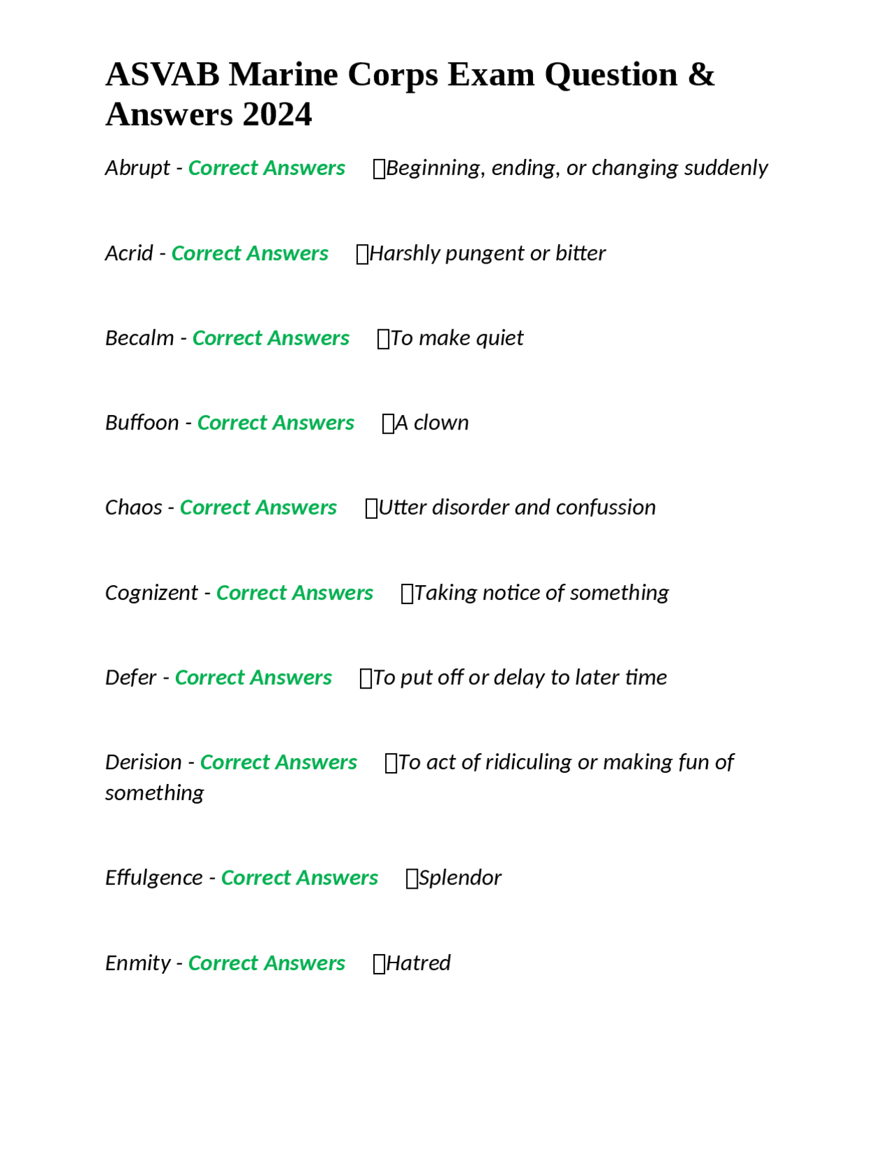 ASVAB Marine Corps Exam Question & Answers 2024 | Exams Nursing | Docsity