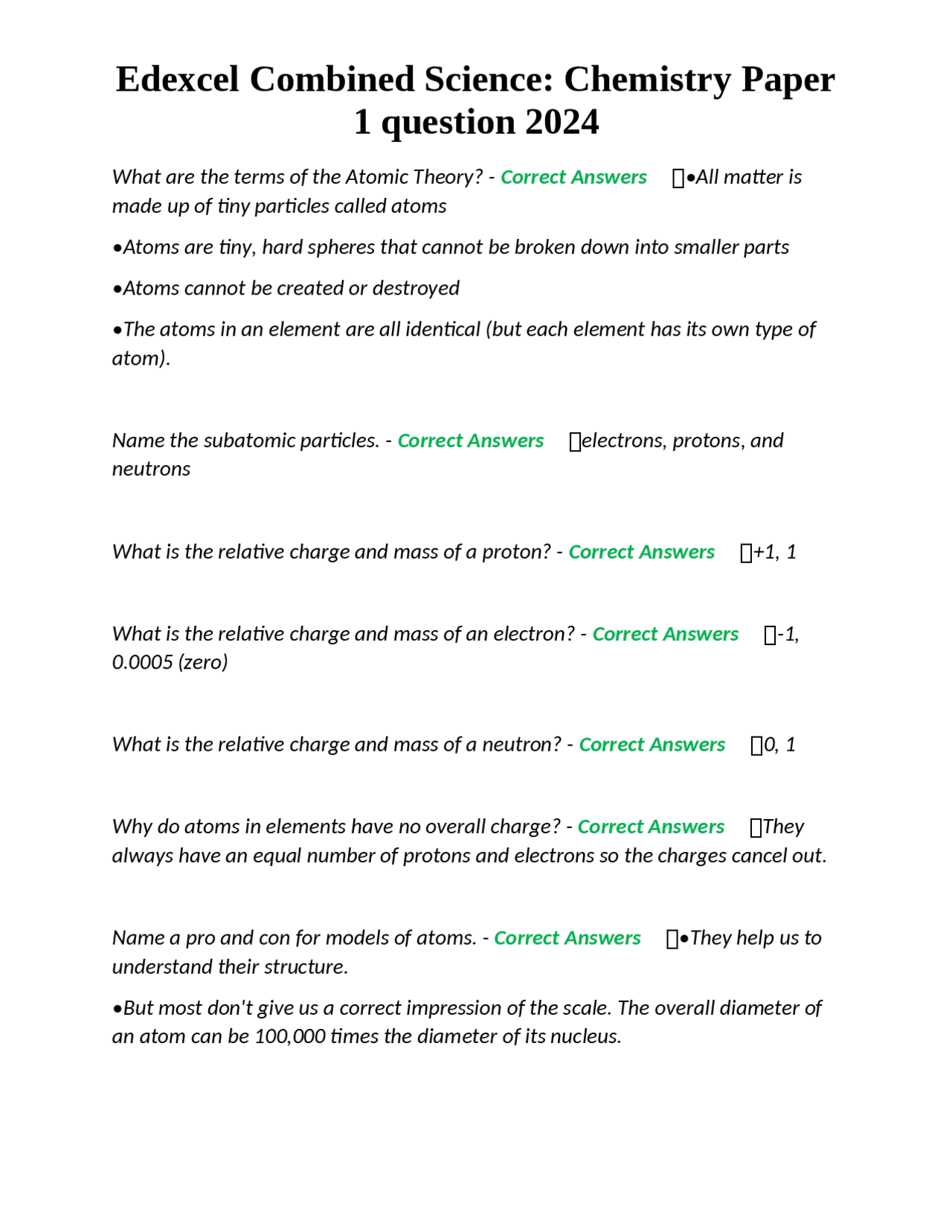 Edexcel Combined Science: Chemistry Paper - Questions and Answers for 2024 Exam | Exams Nursing ...