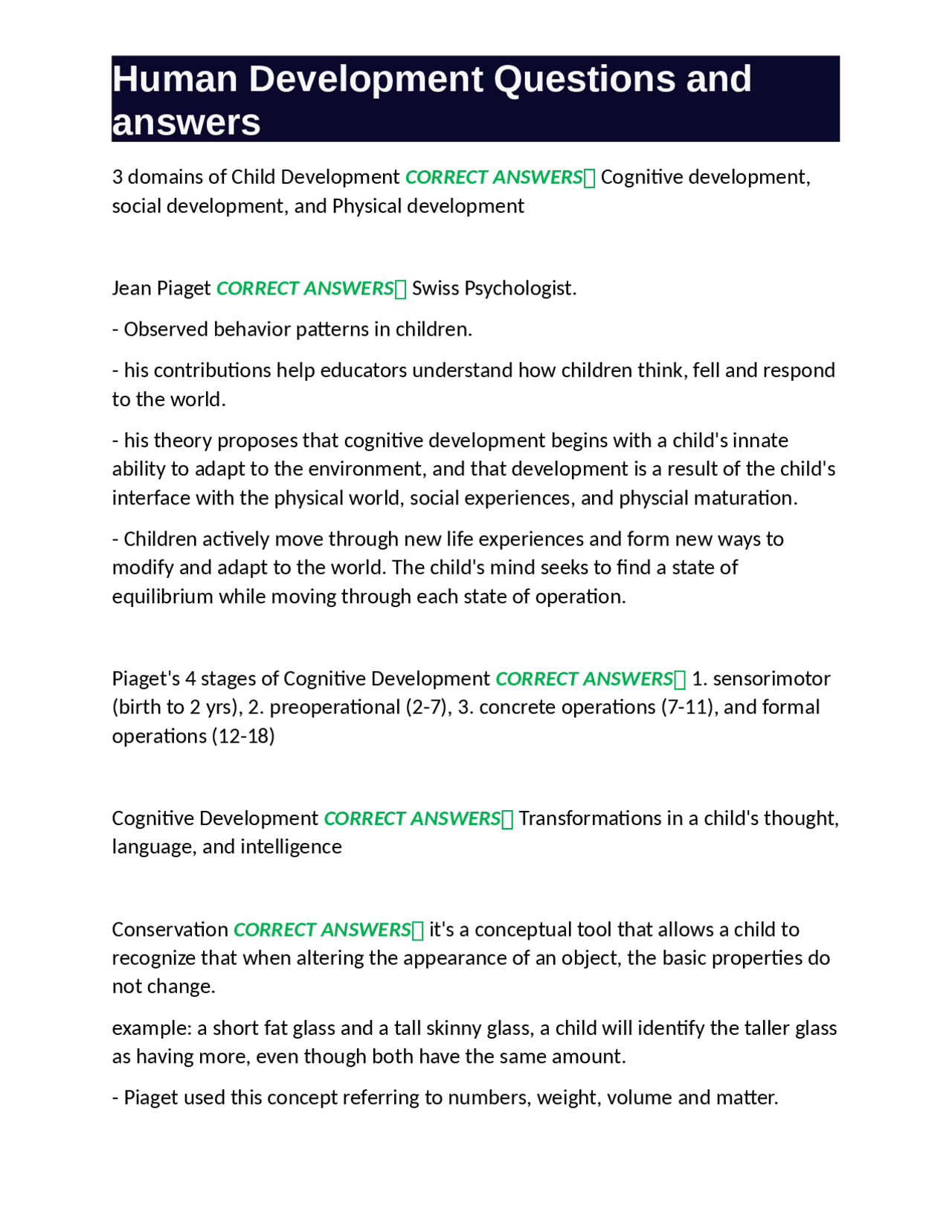 Human Development Questions And Answers Exams Human Development Docsity 