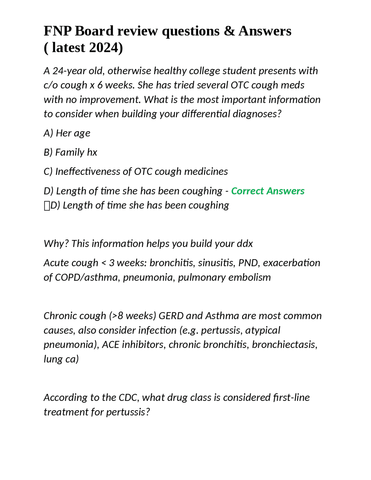 FNP Board review questions & Answers ( latest 2024N | Exams Nursing ...