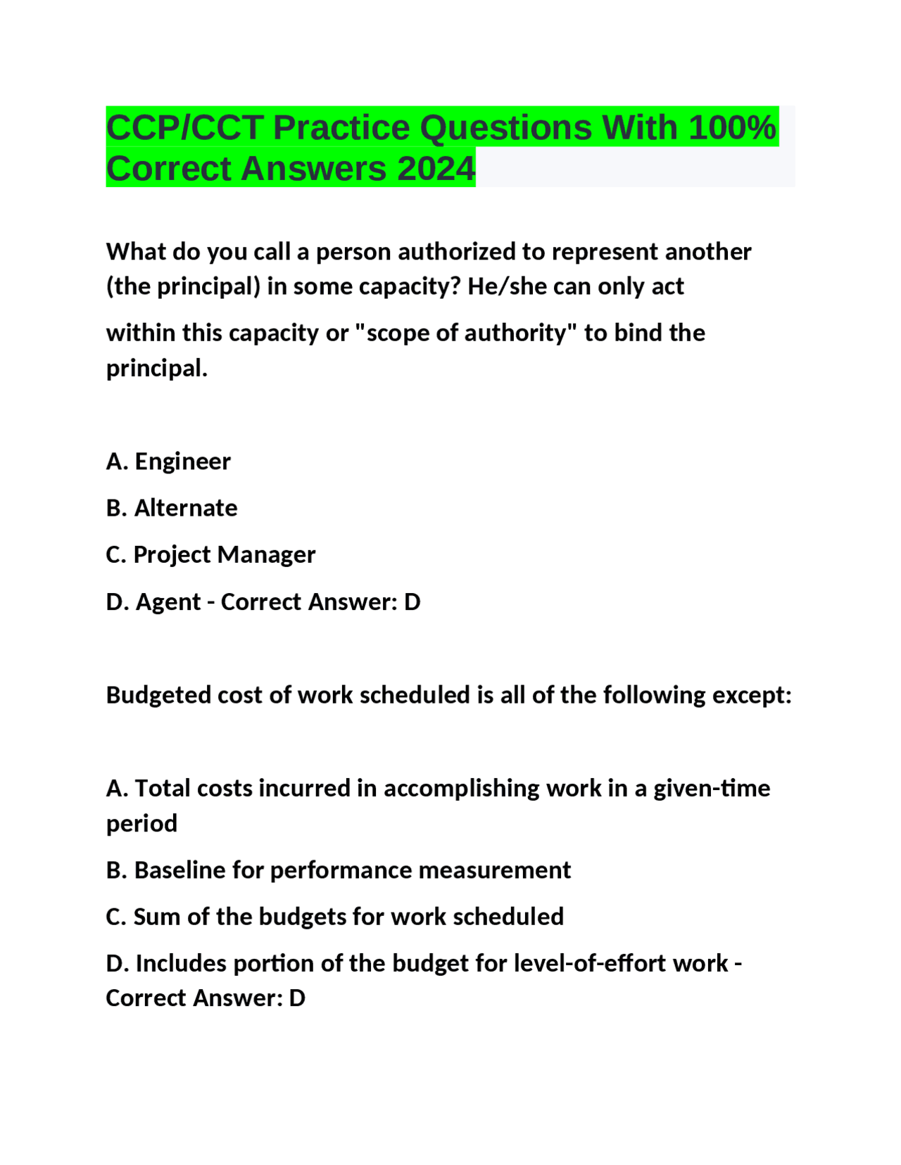 CCP/CCT Practice Questions With 100% Correct Answers 2024 | Exams ...