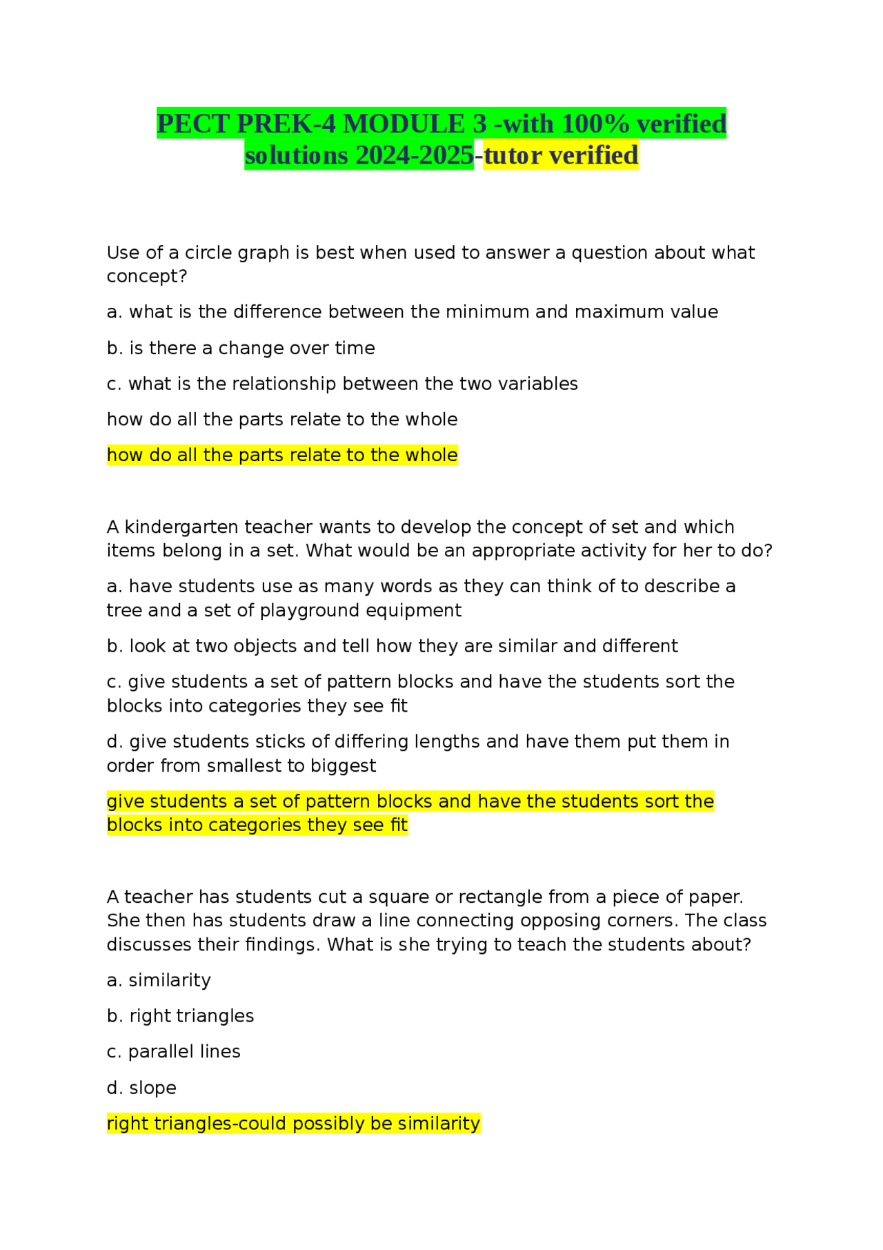 PECT PREK-4 MODULE 3 -with 100% verified solutions 2024-2025-tutor ...