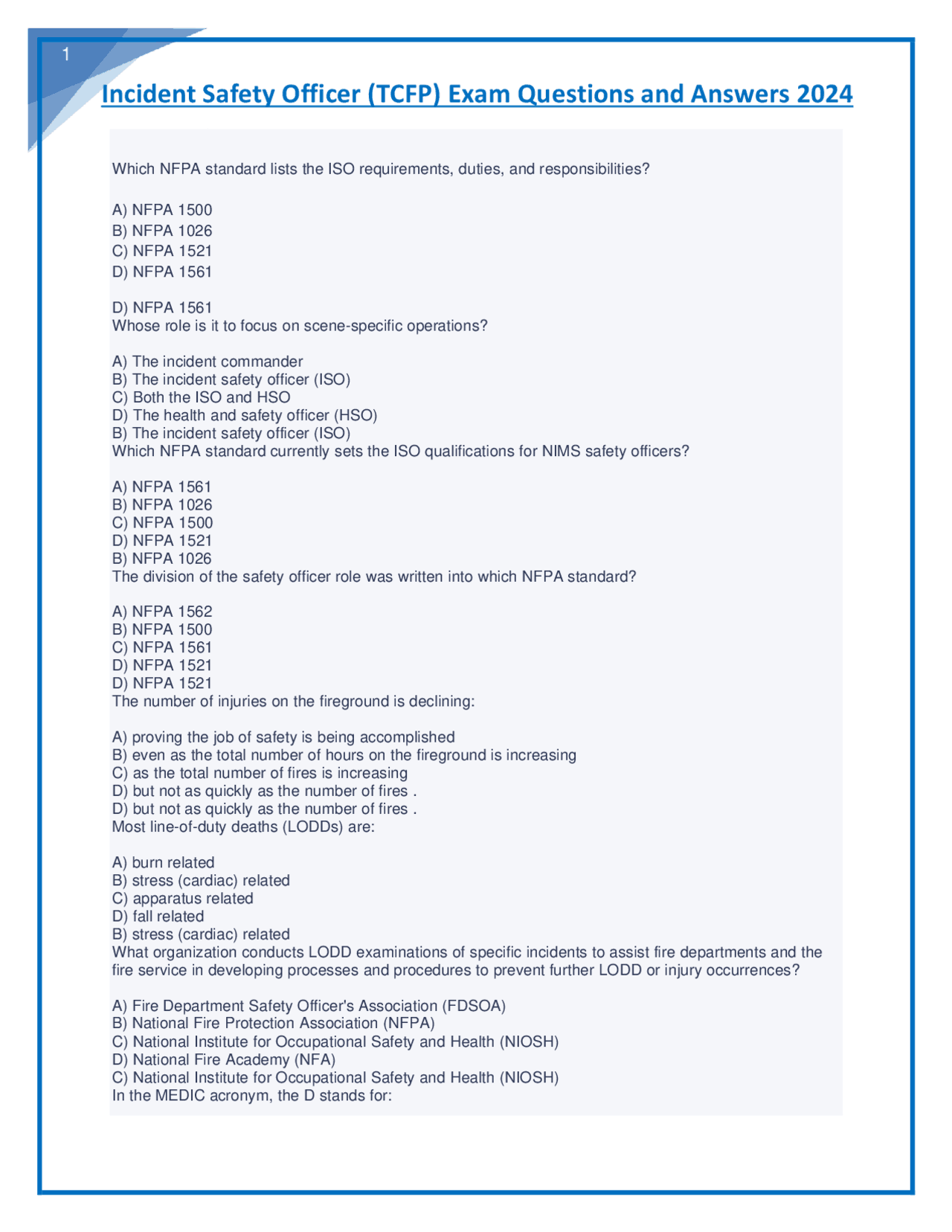 Incident Safety Officer (TCFP) Exam Questions and Answers 2024 | Exams ...