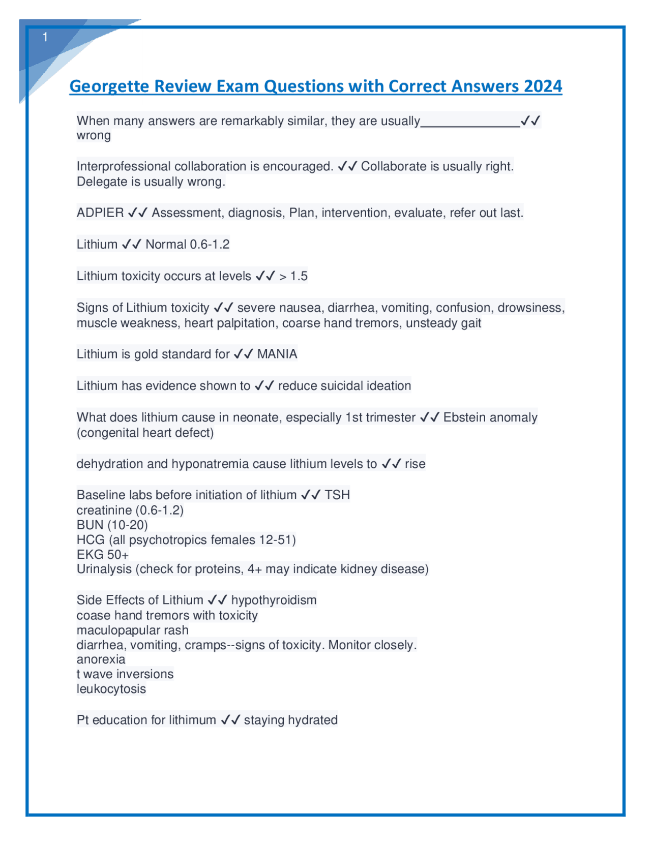 Georgette Review Exam Questions with Correct Answers 2024 | Exams ...