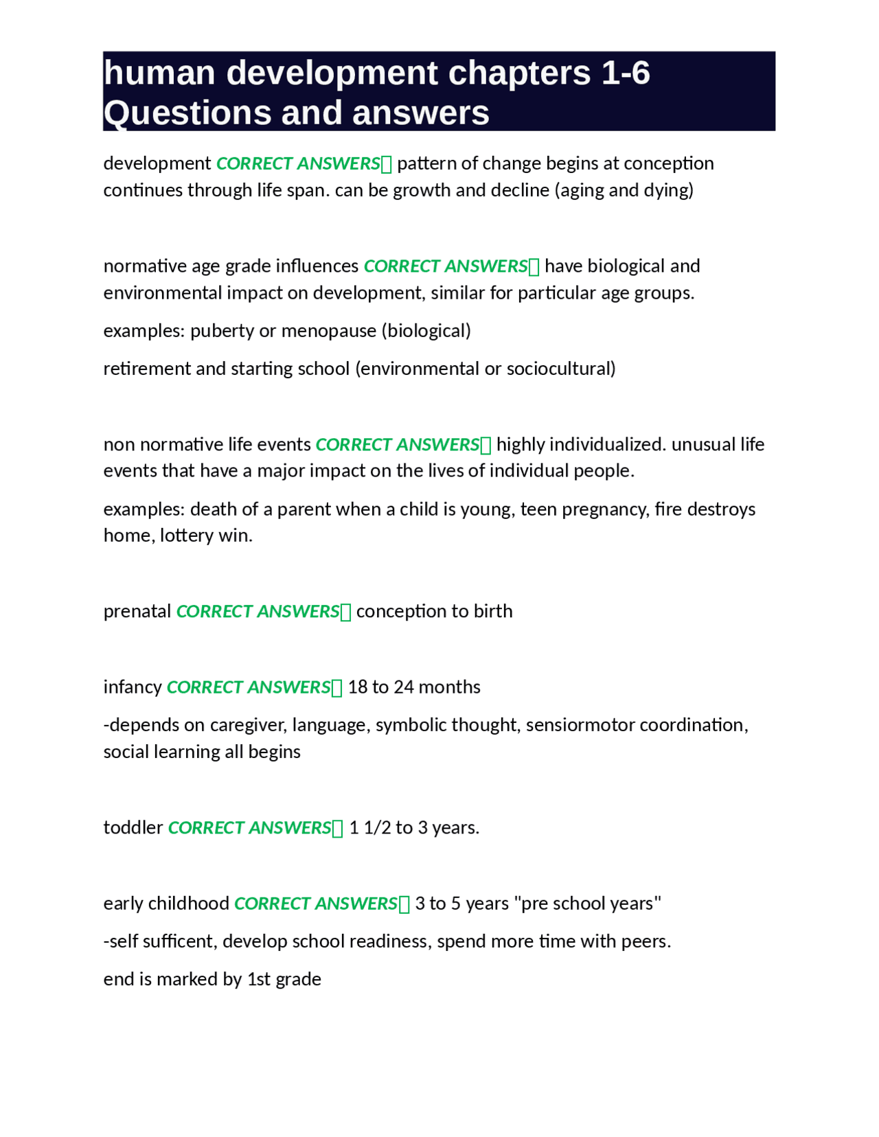 human development chapters 1-6 Questions and answers | Exams Human ...