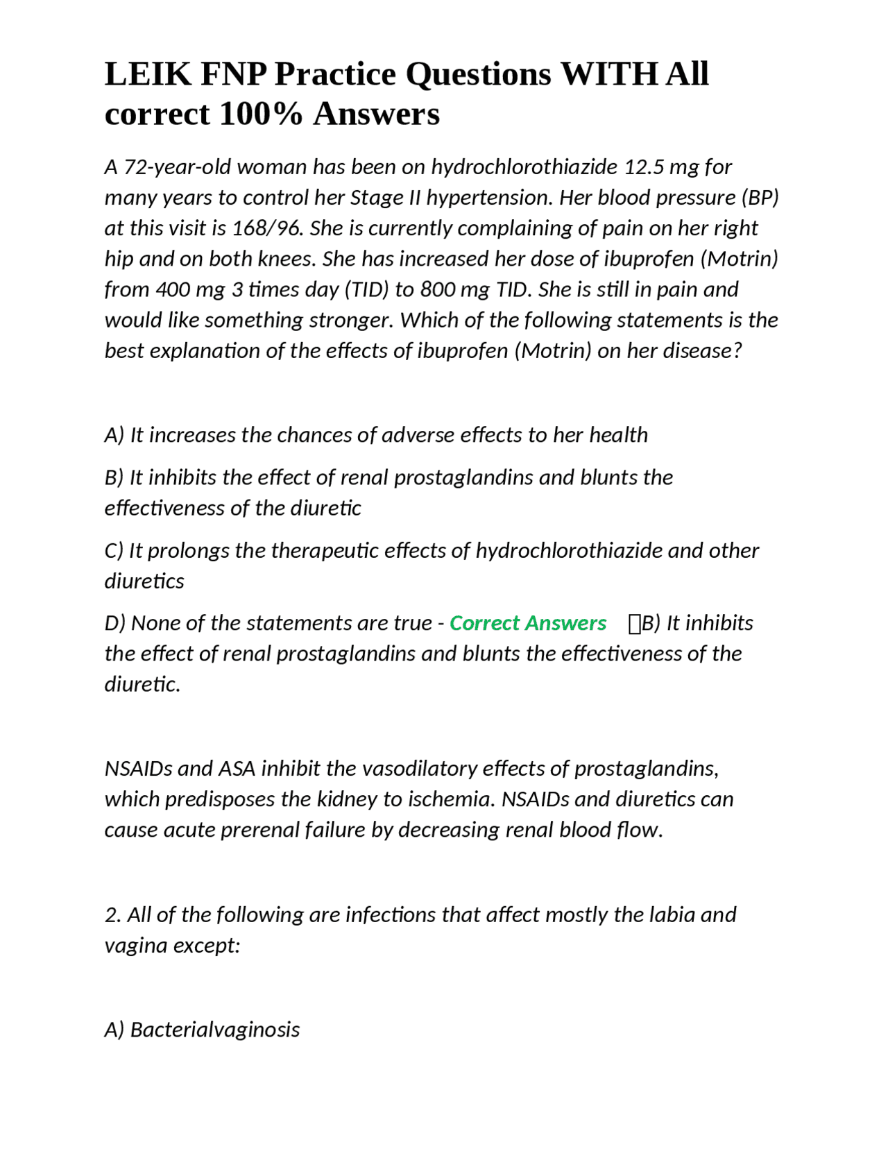 LEIK FNP Practice Questions WITH All correct 100% Answers | Exams ...