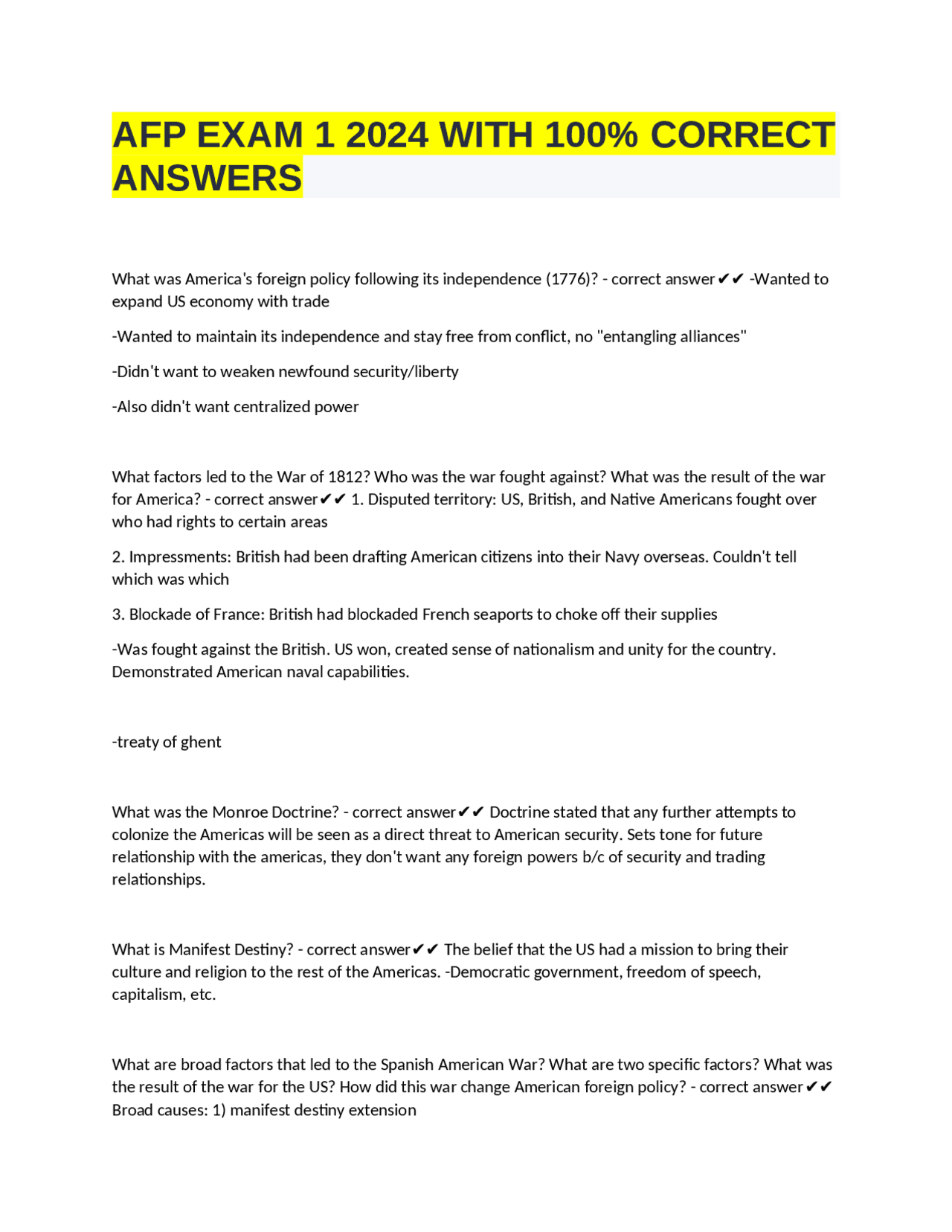 AFP EXAM 1 2024 WITH 100% CORRECT ANSWERS | Exams Nursing | Docsity