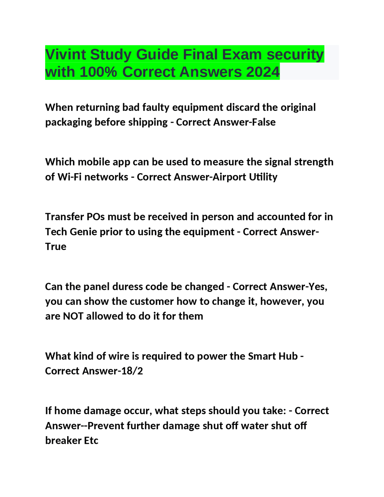 Vivint Study Guide Final Exam security with 100% Correct Answers 2024 | Exams Advanced Education ...