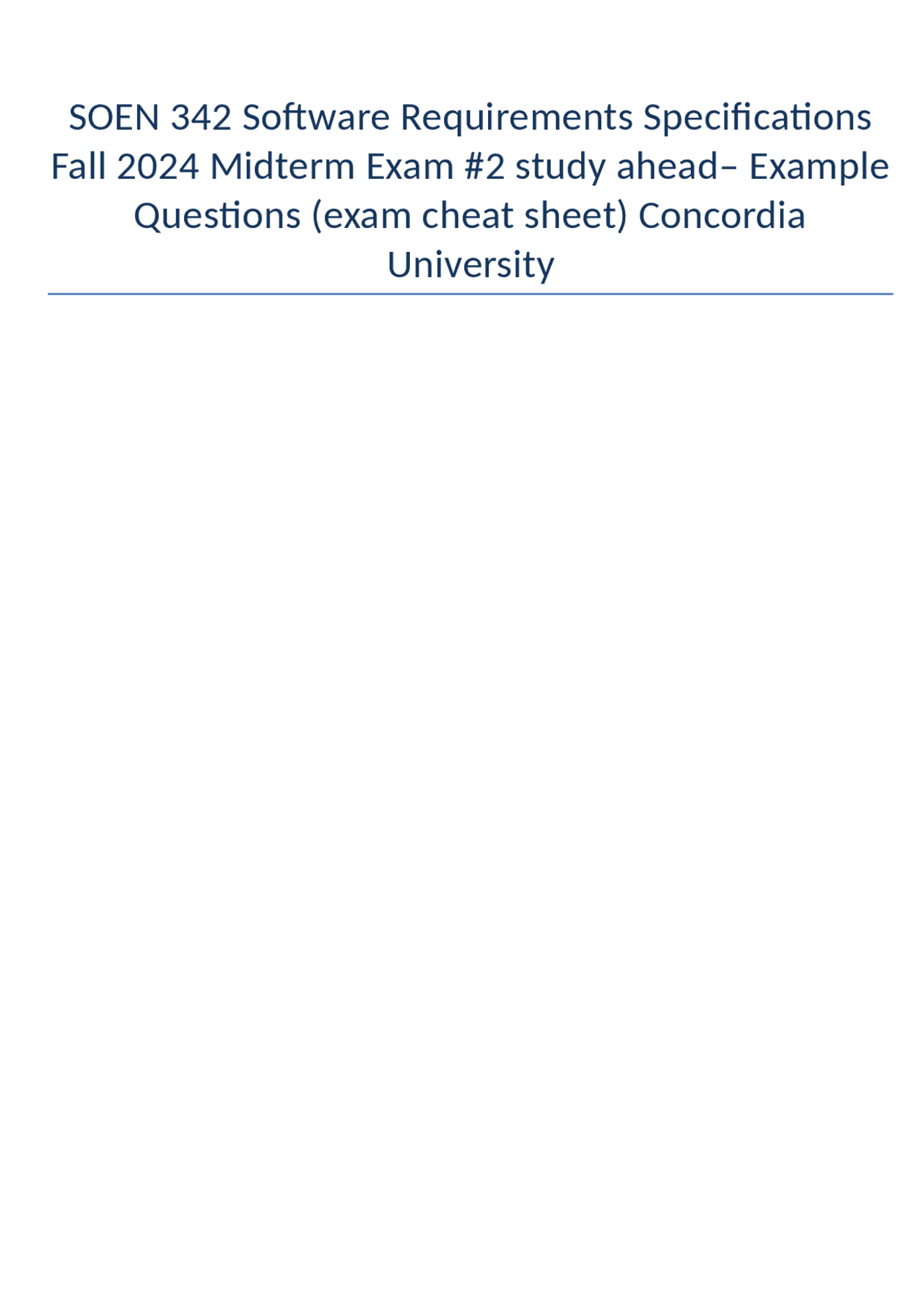 SOEN 342 Software Requirements Specifications Fall 2024 Midterm Exam #2 study ahead– Examp ...