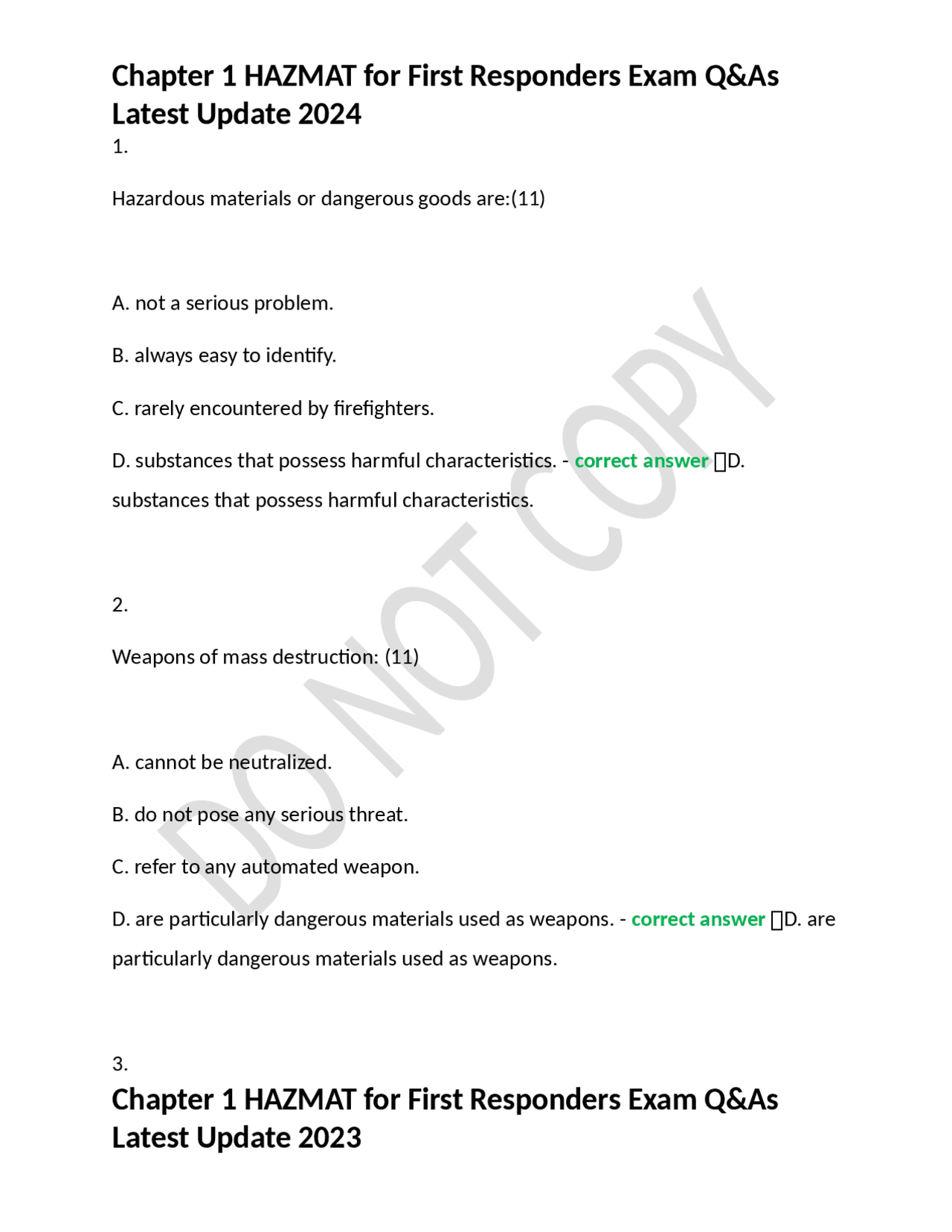 Chapter 1 HAZMAT for First Responders Exam Q&As | Exams Nursing | Docsity