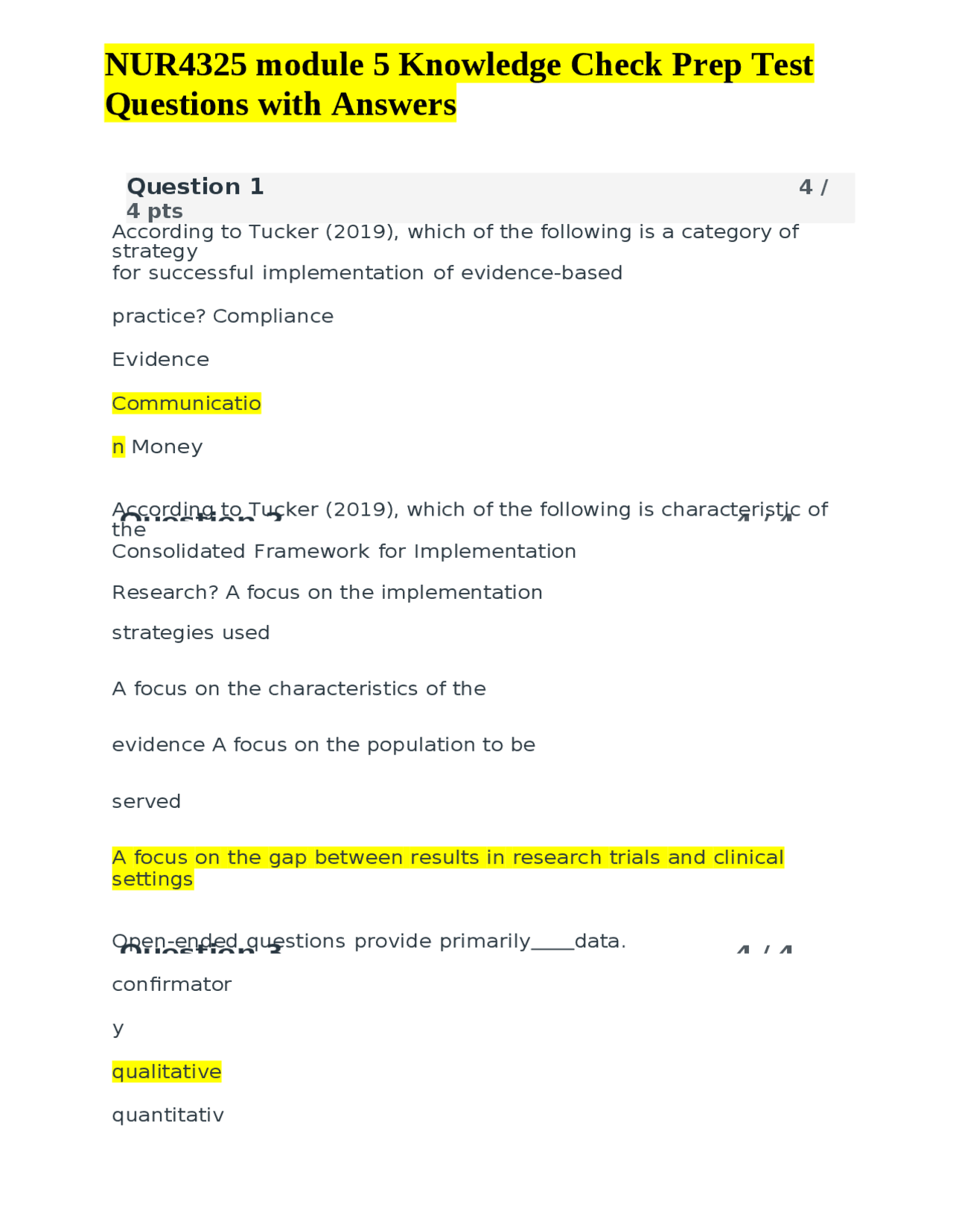 NUR4325 module 5 Knowledge Check Prep Test Questions with Answers ...