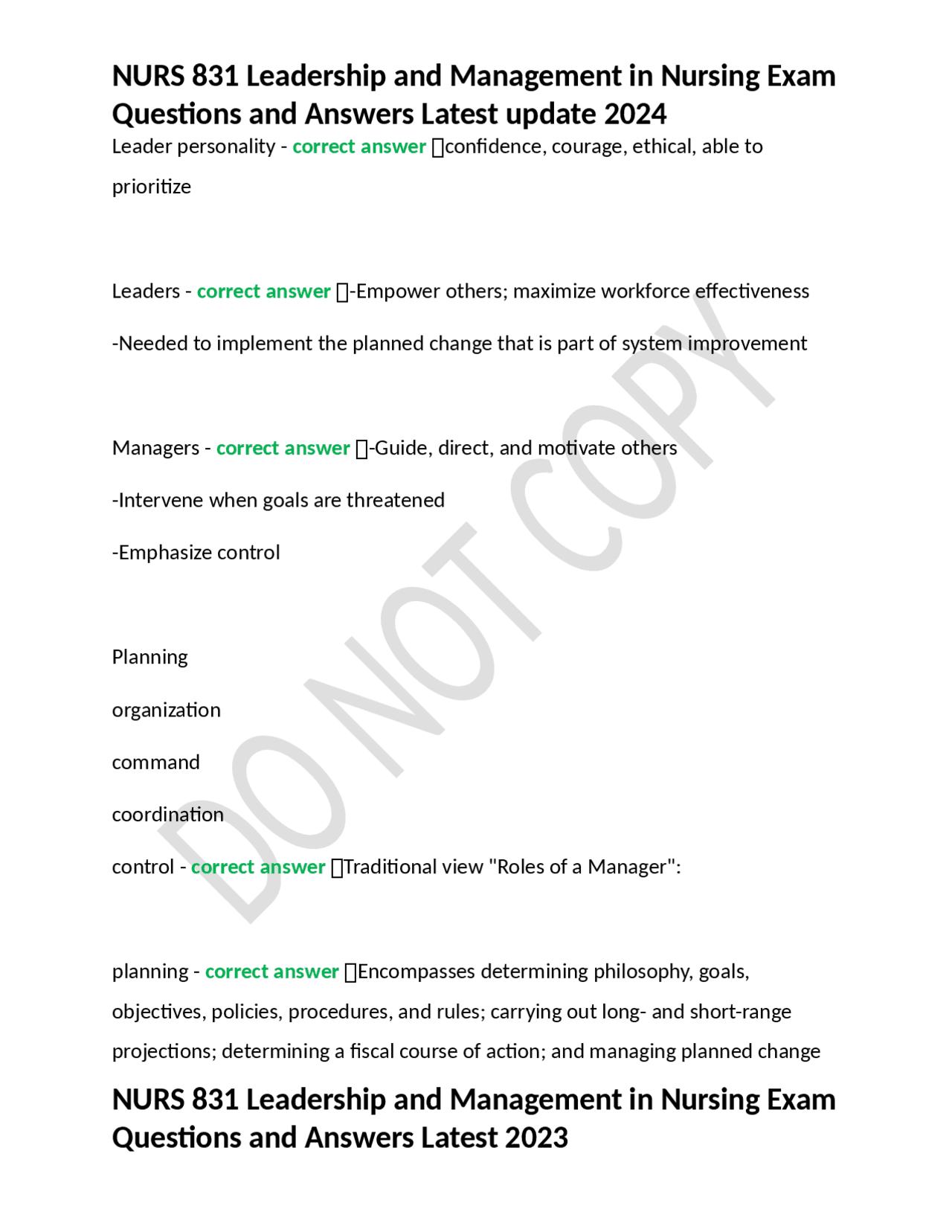 Leadership and Management in Nursing: Roles, Styles, and Organizational Structures | Exams ...