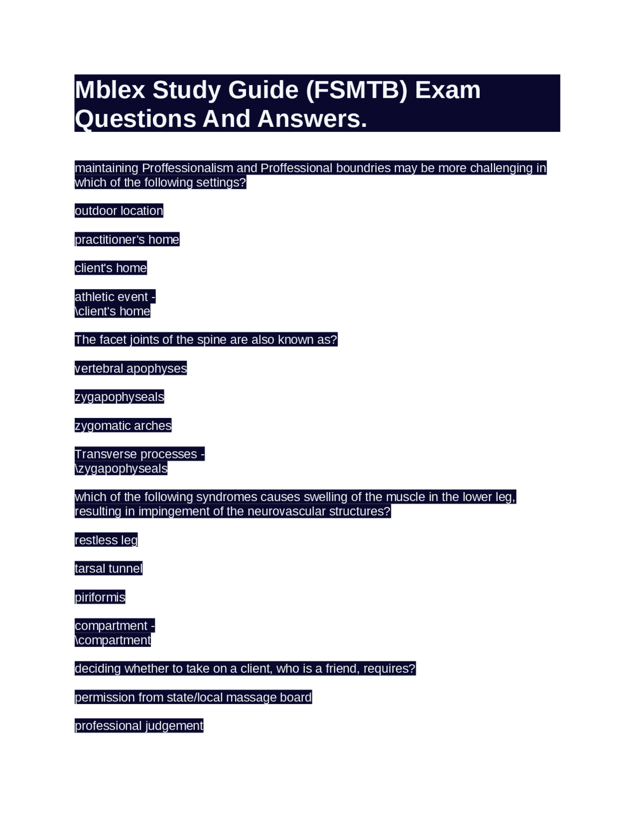 Mblex Study Guide (FSMTB) Exam Questions And Answers. | Exams Health ...