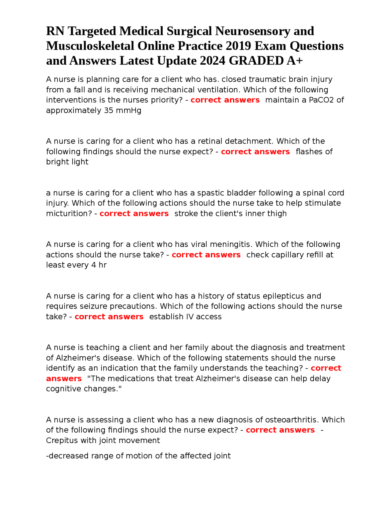 RN Targeted Medical Surgical Neurosensory and Musculoskeletal Online ...