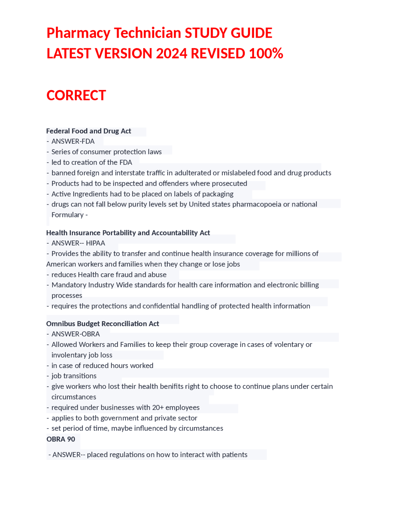 Pharmacy Technician STUDY GUIDE LATEST VERSION 2024 REVISED 100% ...