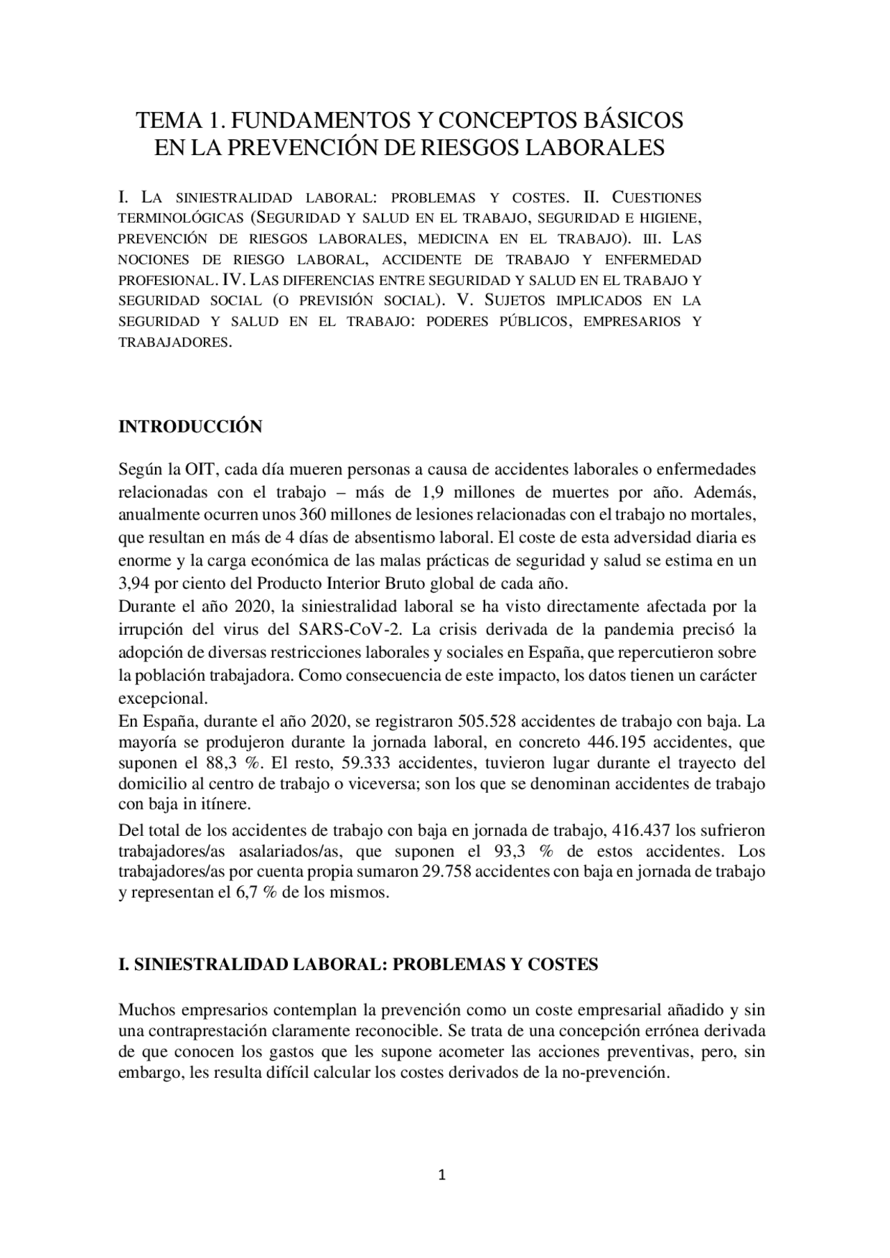 Tema 1 de PRL: fundamentos y conceptos básicos en la prevención | Esquemas y mapas conceptuales ...