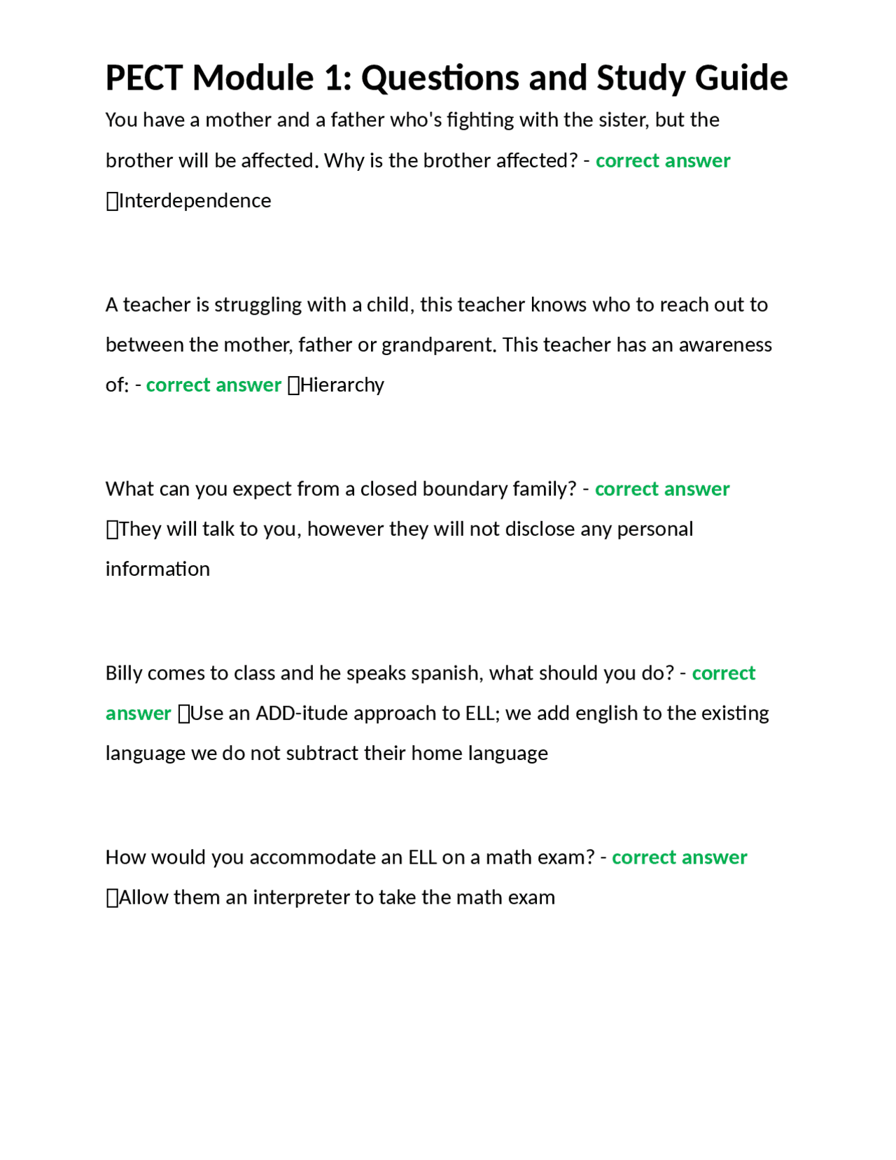 PECT Module 1: Questions and Study Guide for Early Childhood Education ...