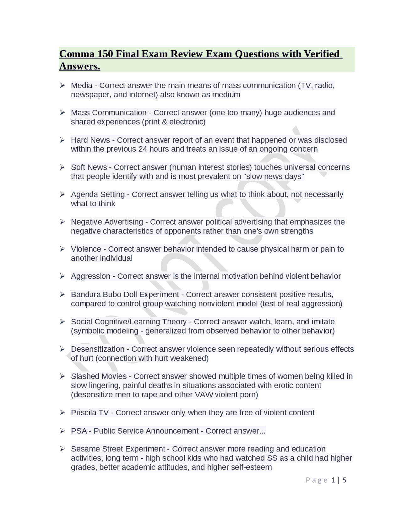 Comm 150 Final Exam Review Exam Questions with Verified Answers ...