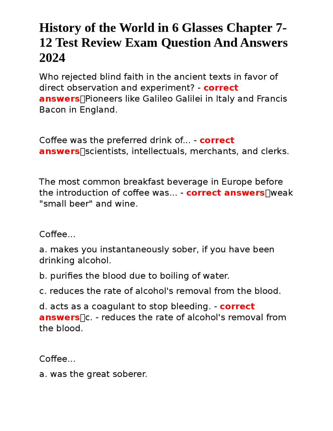 History of the World in 6 Glasses Chapter 7-12 Test Review Exam ...