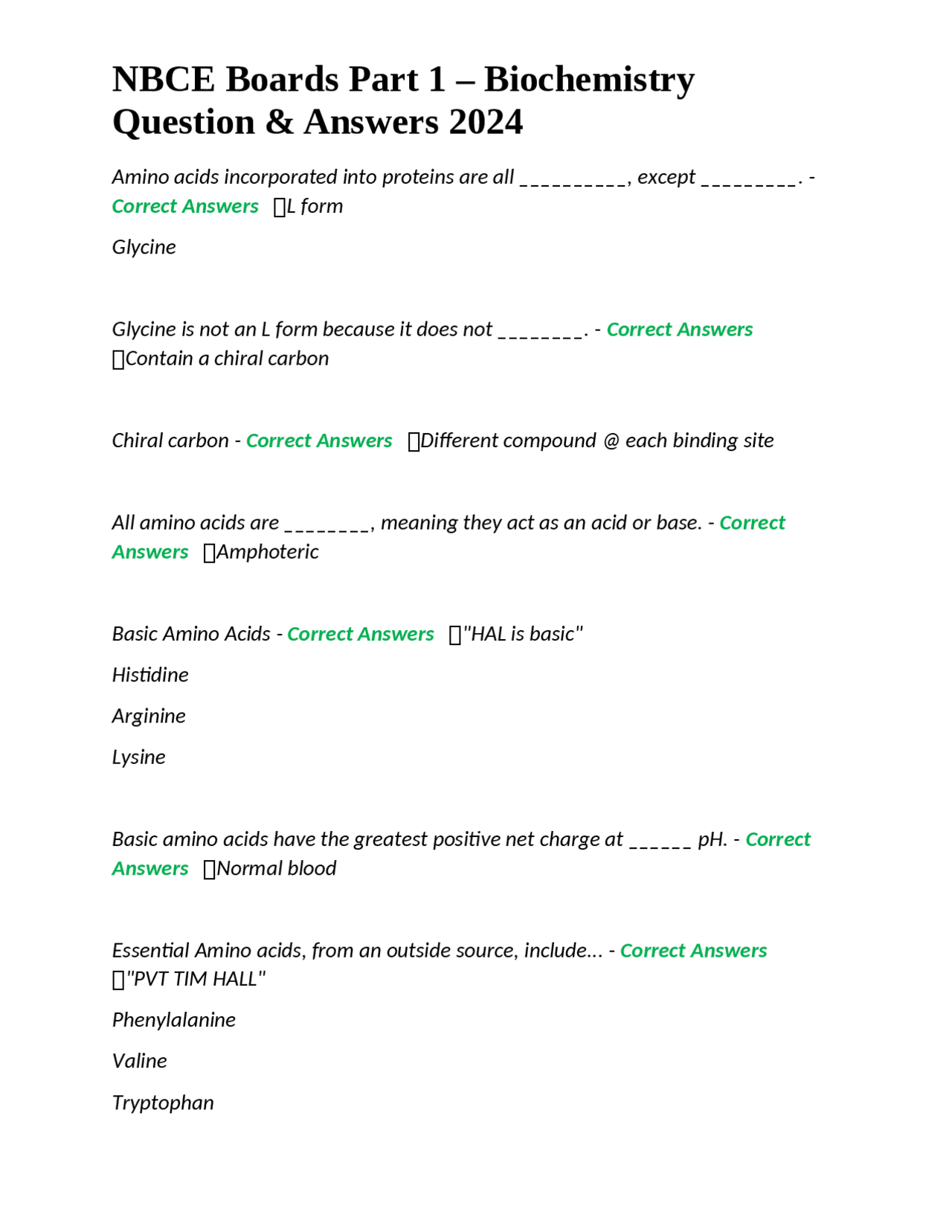 NBCE Boards Part 1 – Biochemistry Question & Answers 2024 | Exams ...