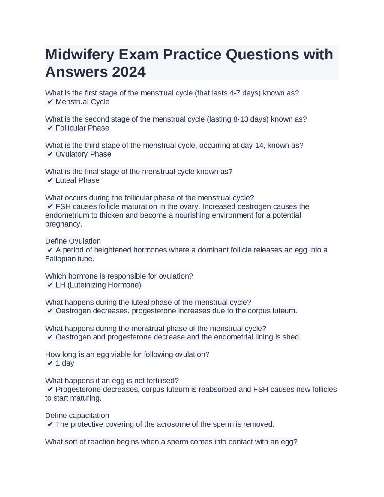 Midwifery Exam Practice Questions with Answers 2024 | Exams Nursing ...