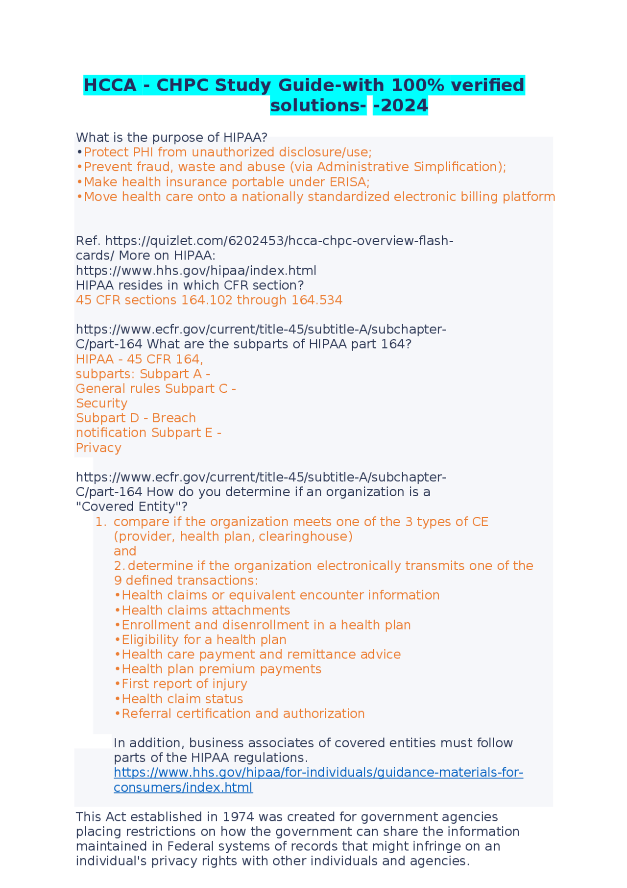 HCCA - CHPC Study Guide-with 100% verified solutions- -2024.docx ...