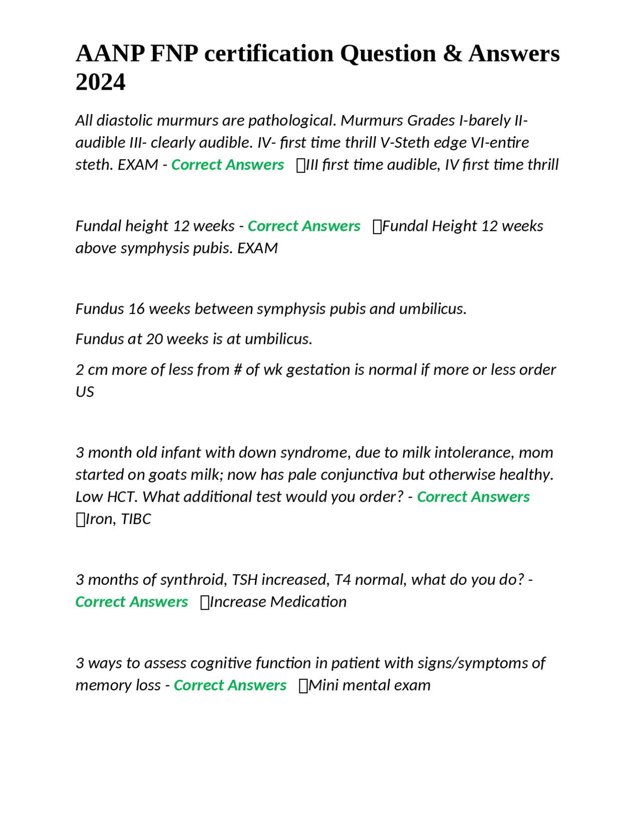 AANP FNP certification Question & Answers 2024 | Exams Nursing | Docsity