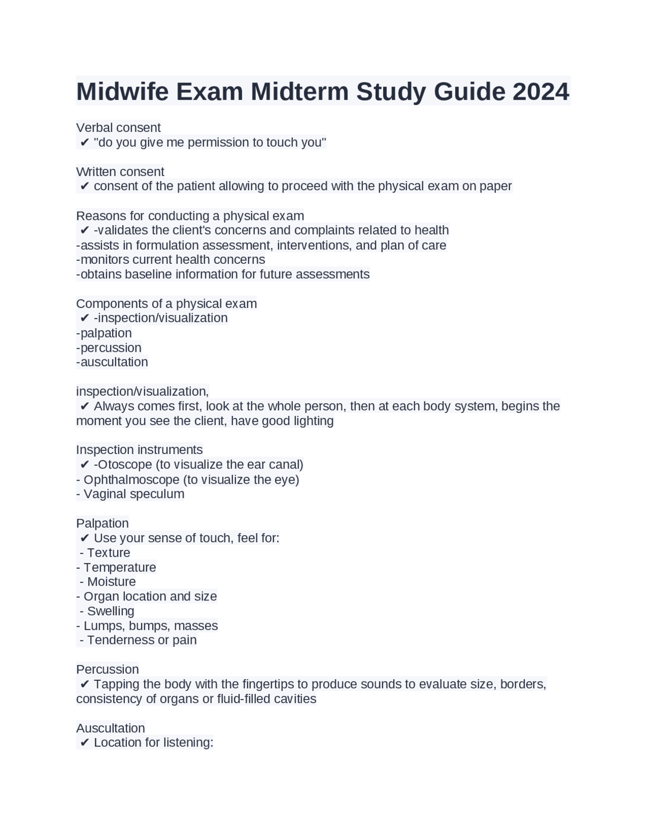 2024 Midwife Exam Study Guide: Physical Exams, Vital Signs, SOAP Notes ...