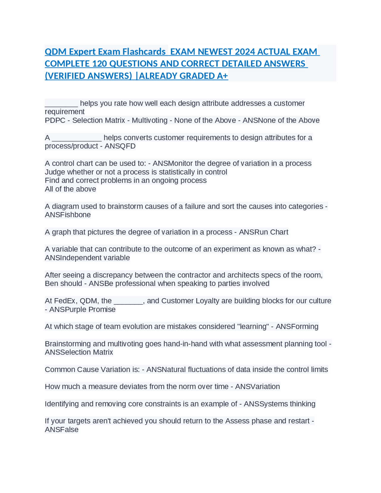 QDM Expert Exam Flashcards EXAM NEWEST 2024 ACTUAL EXAM COMPLETE 120 ...