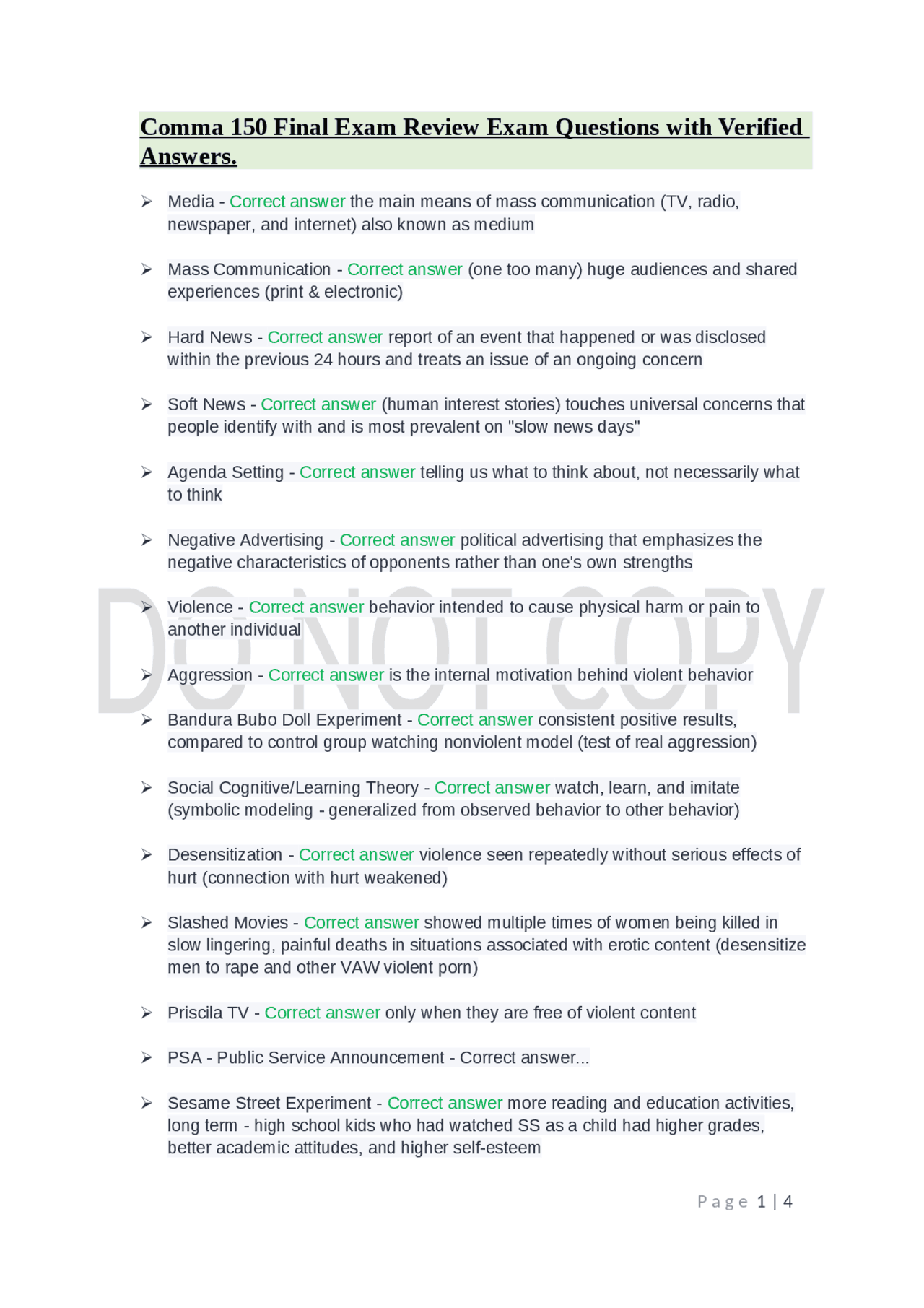 Comma 150 Final Exam Review Exam Questions with Verified Answers ...