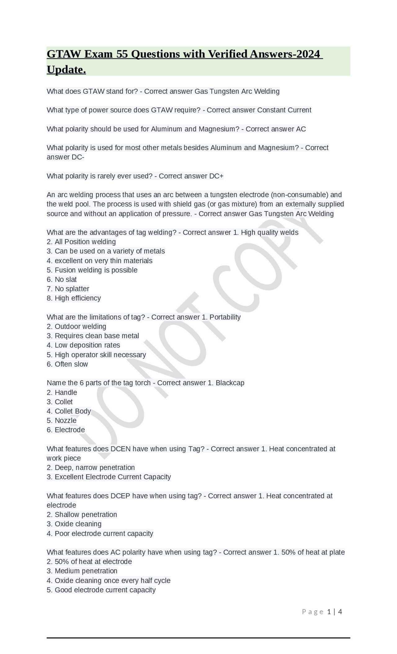 GTAW Exam 55 Questions with Verified Answers-2024 Update. | Exams ...