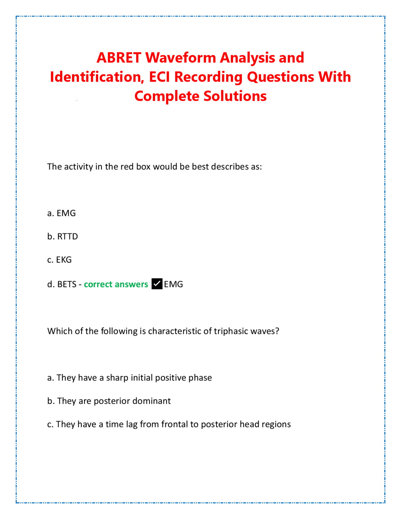 ABRET Waveform Analysis and Identification, ECI Recording Questions With Complete Solution ...