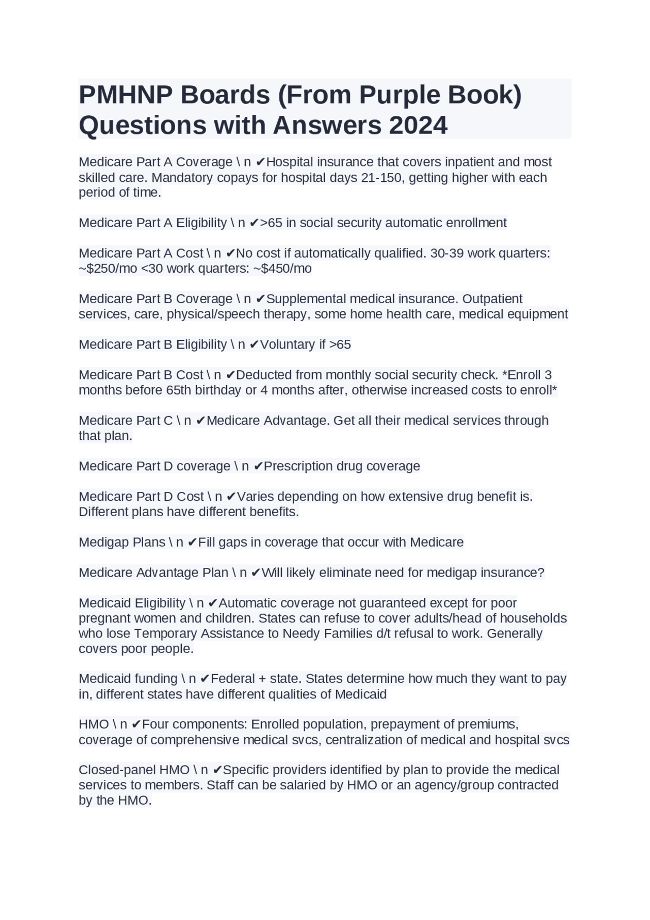 PMHNP Boards (From Purple Book) Questions with Answers 2024 | Exams ...