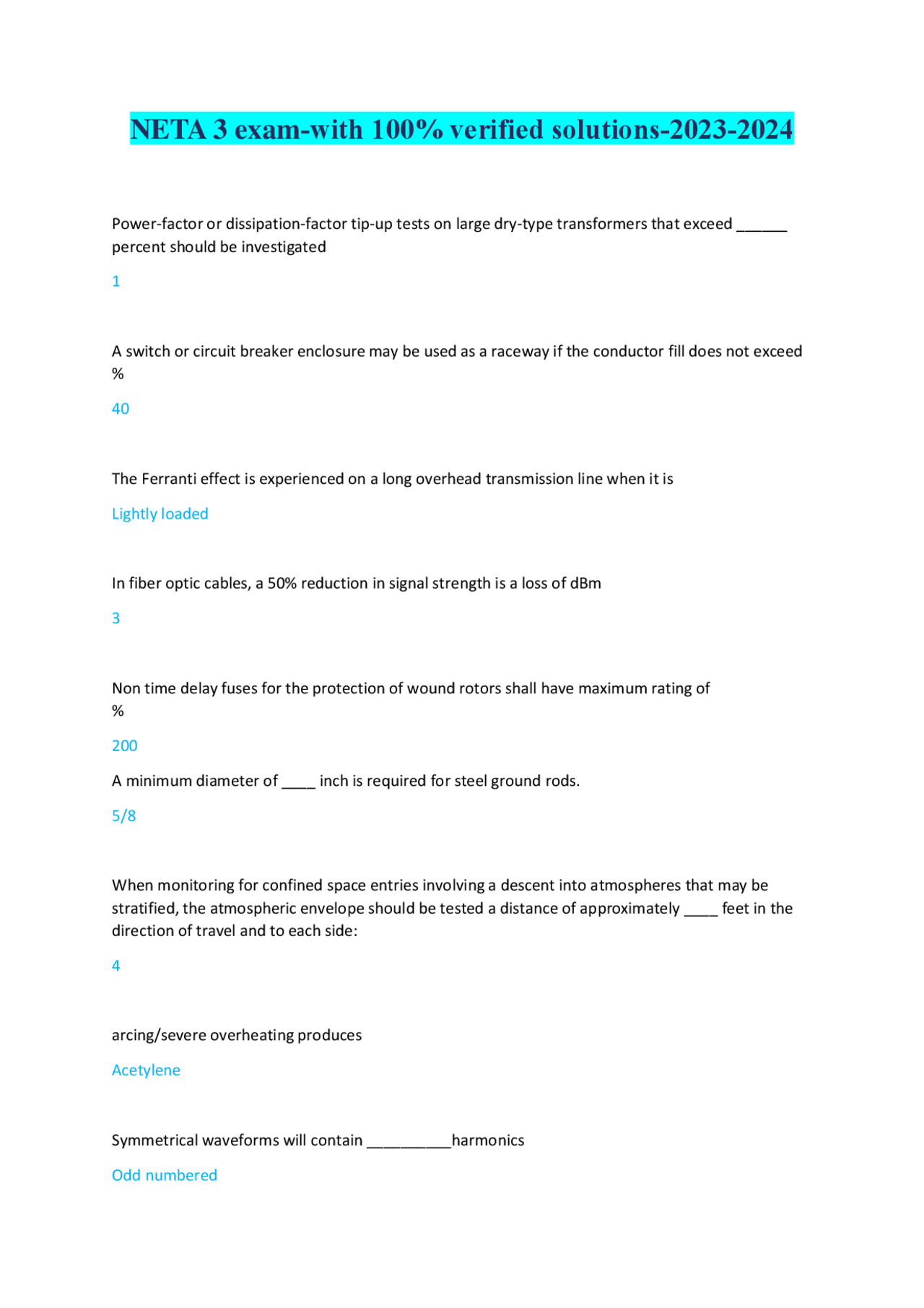 NETA 3 exam-with 100% verified solutions-2023-2024 | Exams Nursing ...