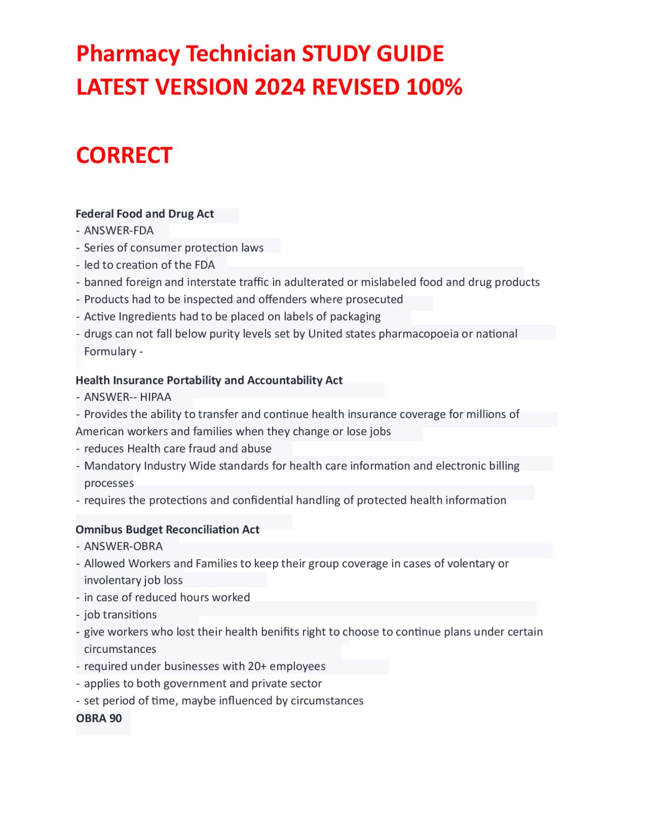 Pharmacy Technician STUDY GUIDE LATEST VERSION 2024 REVISED 100% ...