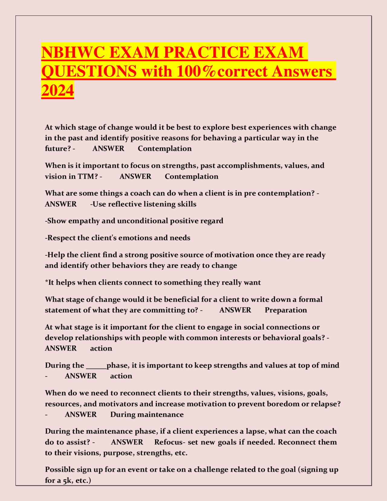 NBHWC EXAM PRACTICE EXAM QUESTIONS with 100%correct Answers 2024 ...