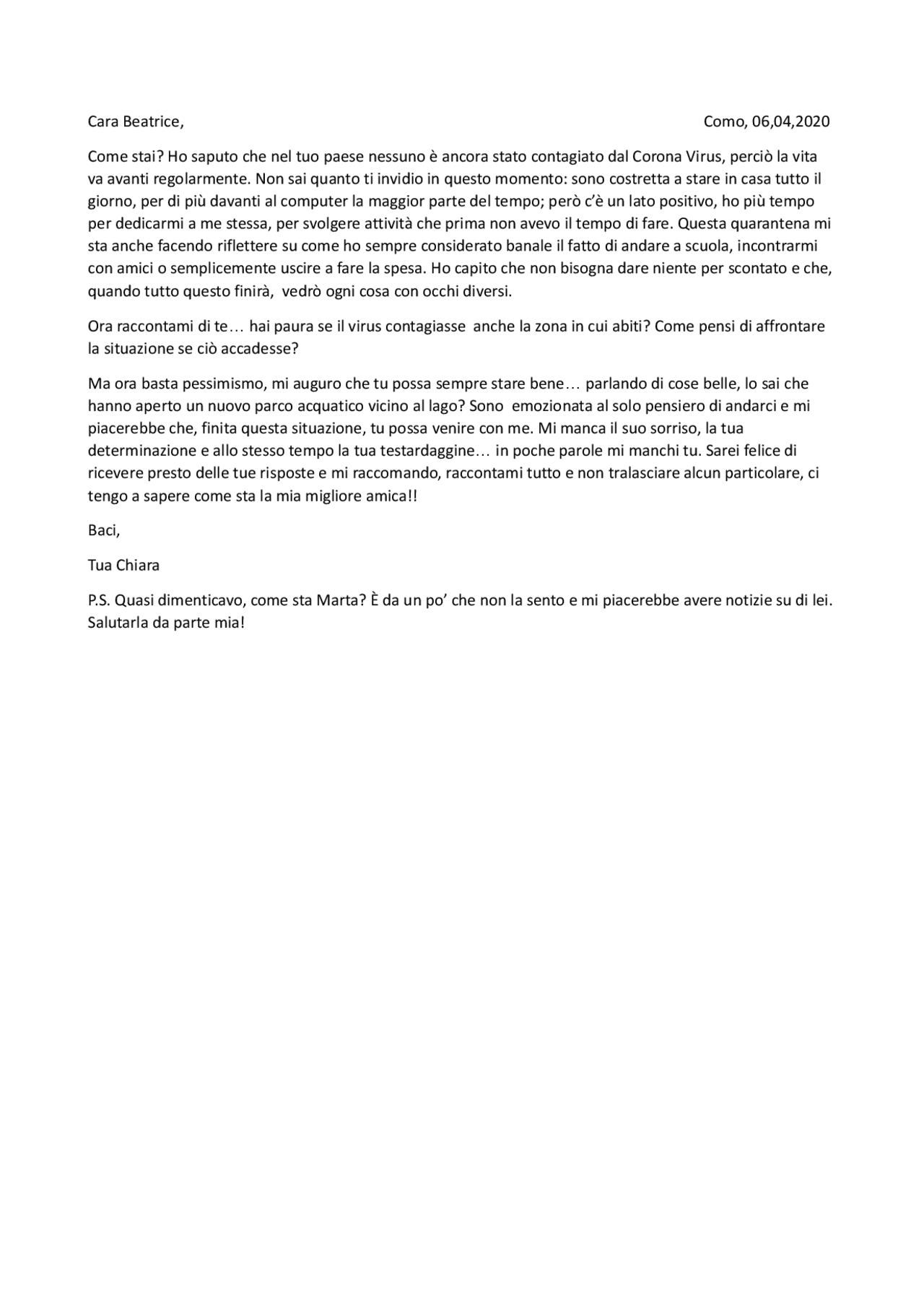 Esempio di lettera informale | Appunti di Italiano | Docsity