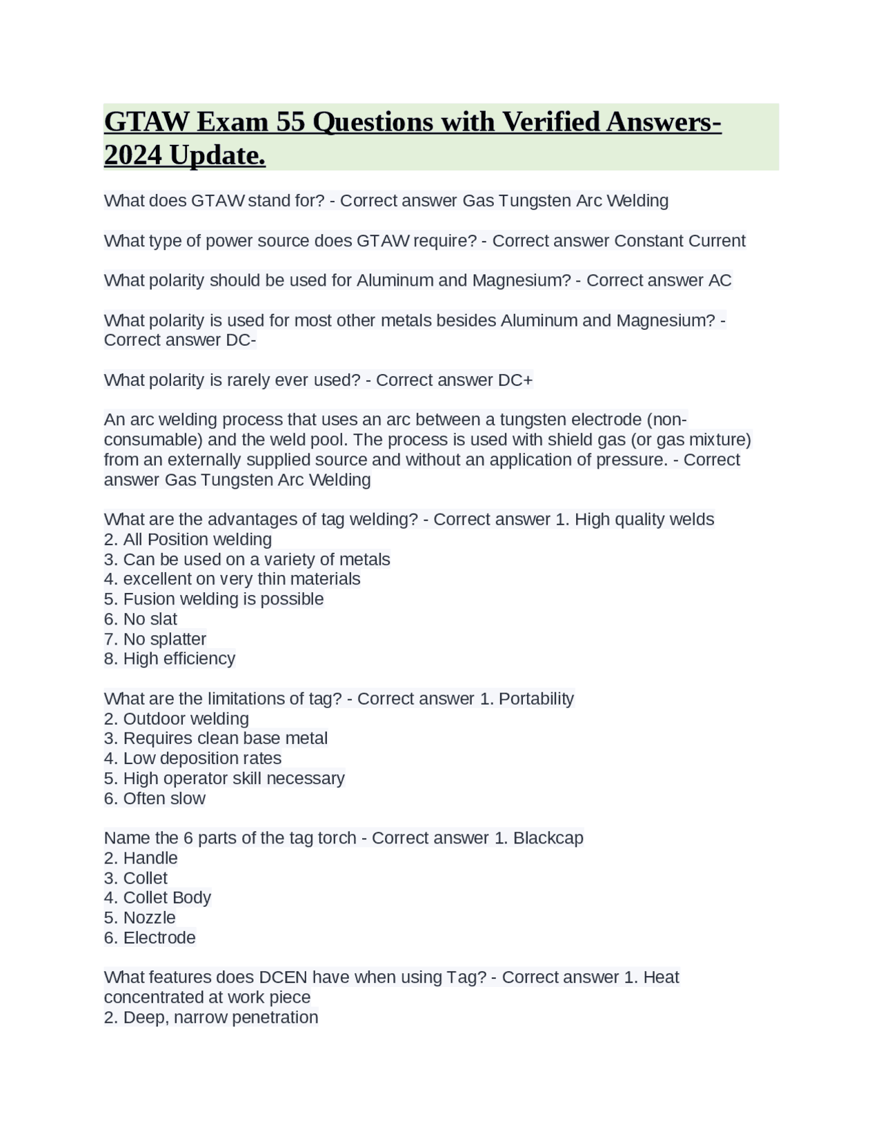 GTAW Exam 55 Questions with Verified Answers-2024 Update. | Exams ...