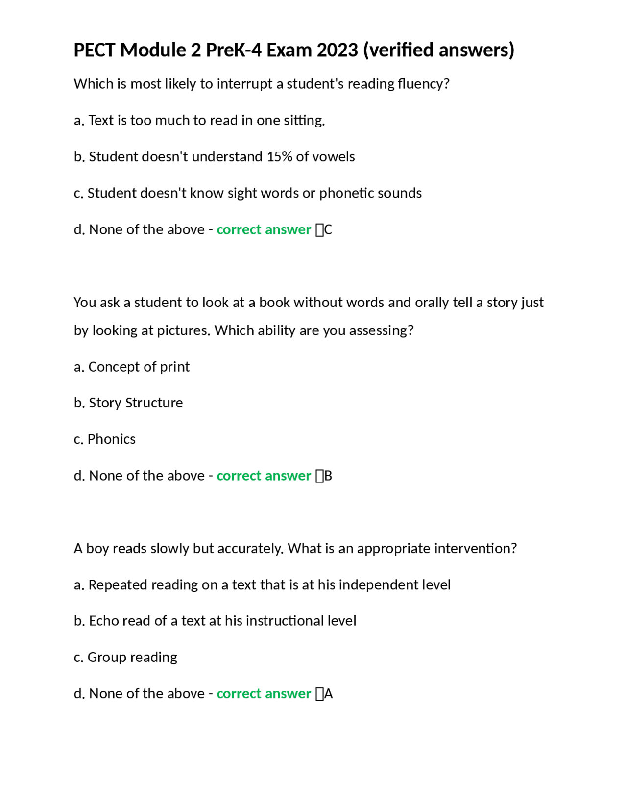 Assessing Early Reading Skills: PECT Module 2 PreK-4 Exam 2023 | Exams ...