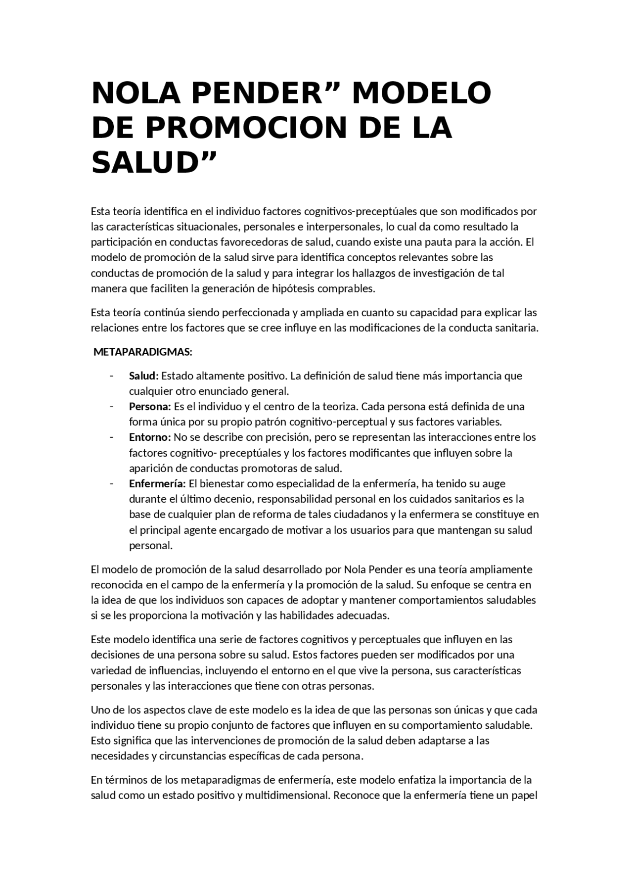 Modelo de Promoción de la Salud de Nola Pender | Esquemas y mapas conceptuales de Epistemología ...