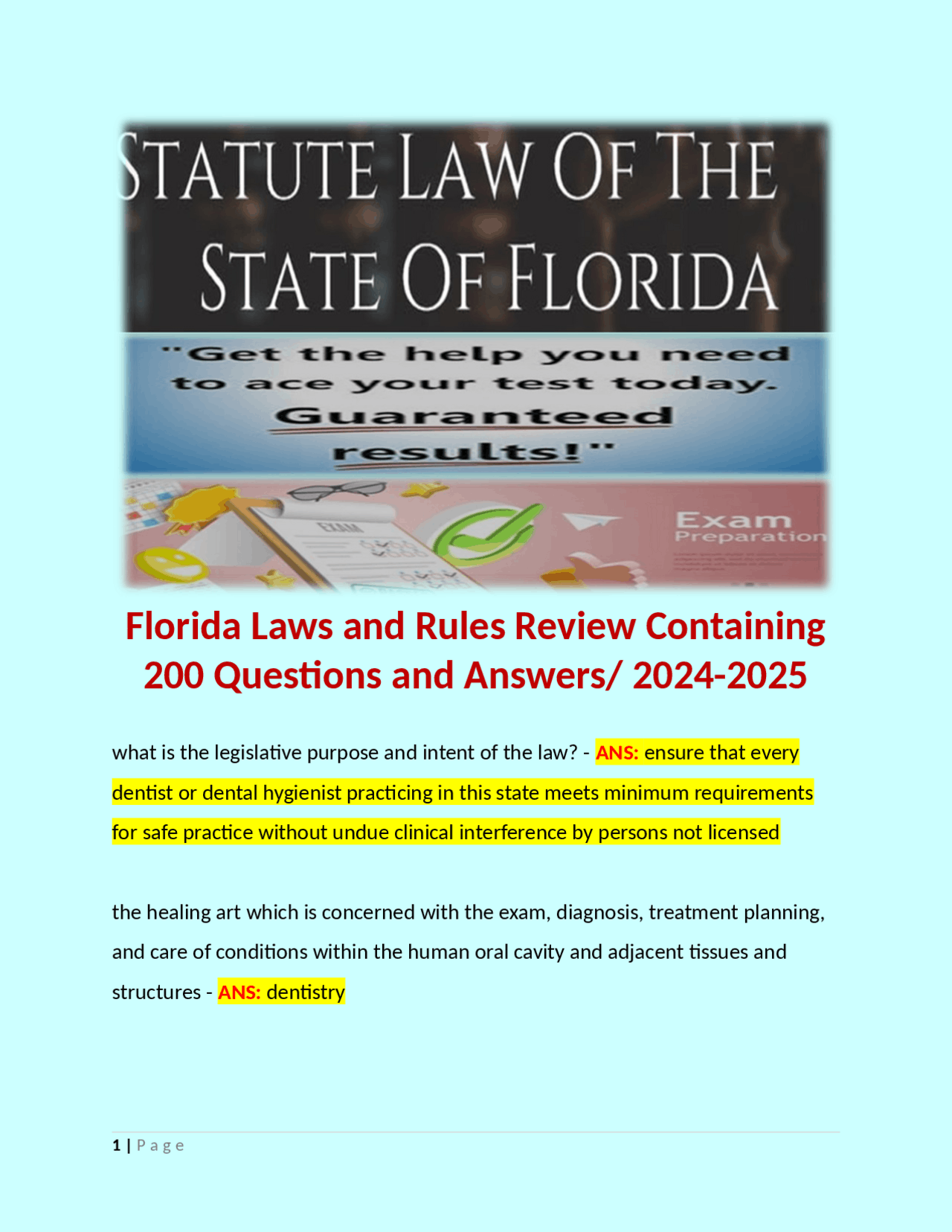 Florida Laws and Rules Review Containing 200 Questions and Answers ...