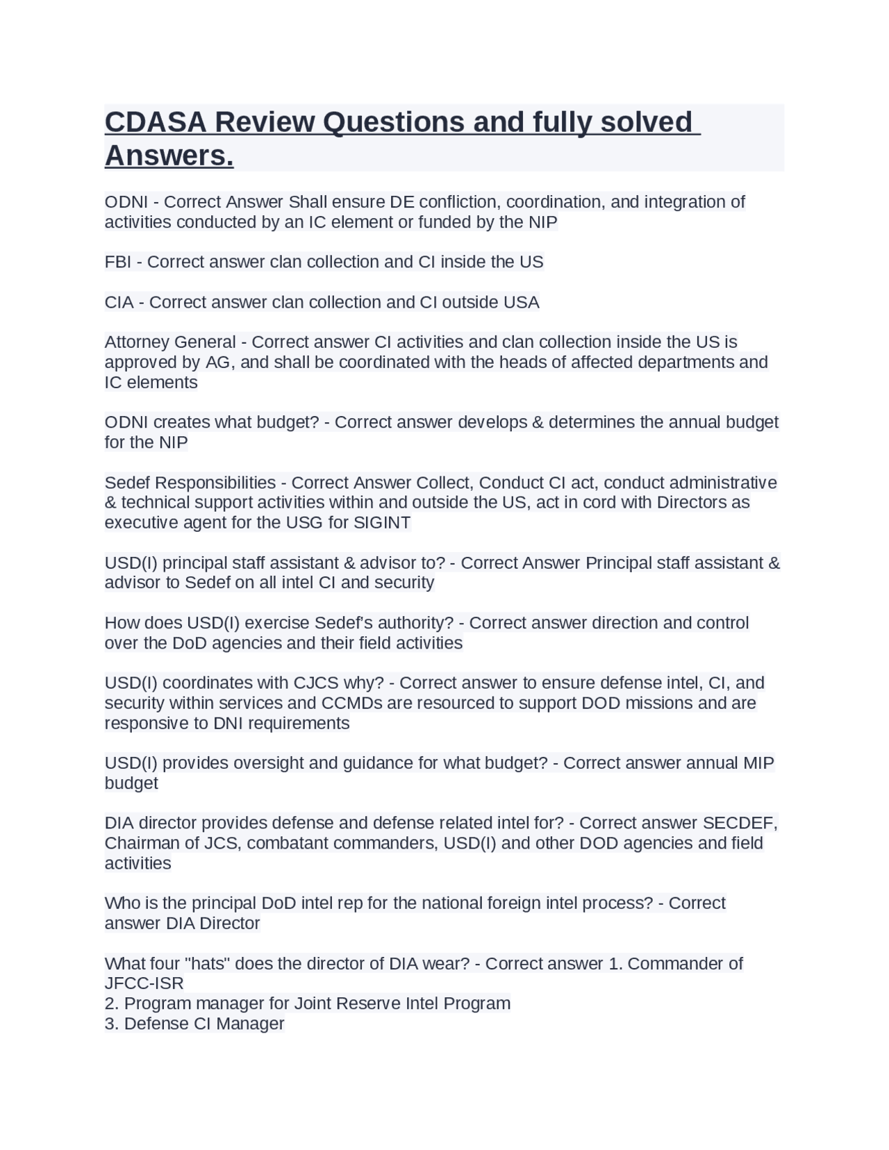 CDASA Review Questions and fully solved Answers. | Exams Social ... CDASA Review Questions and fully solved Answers. | Exams Social ...