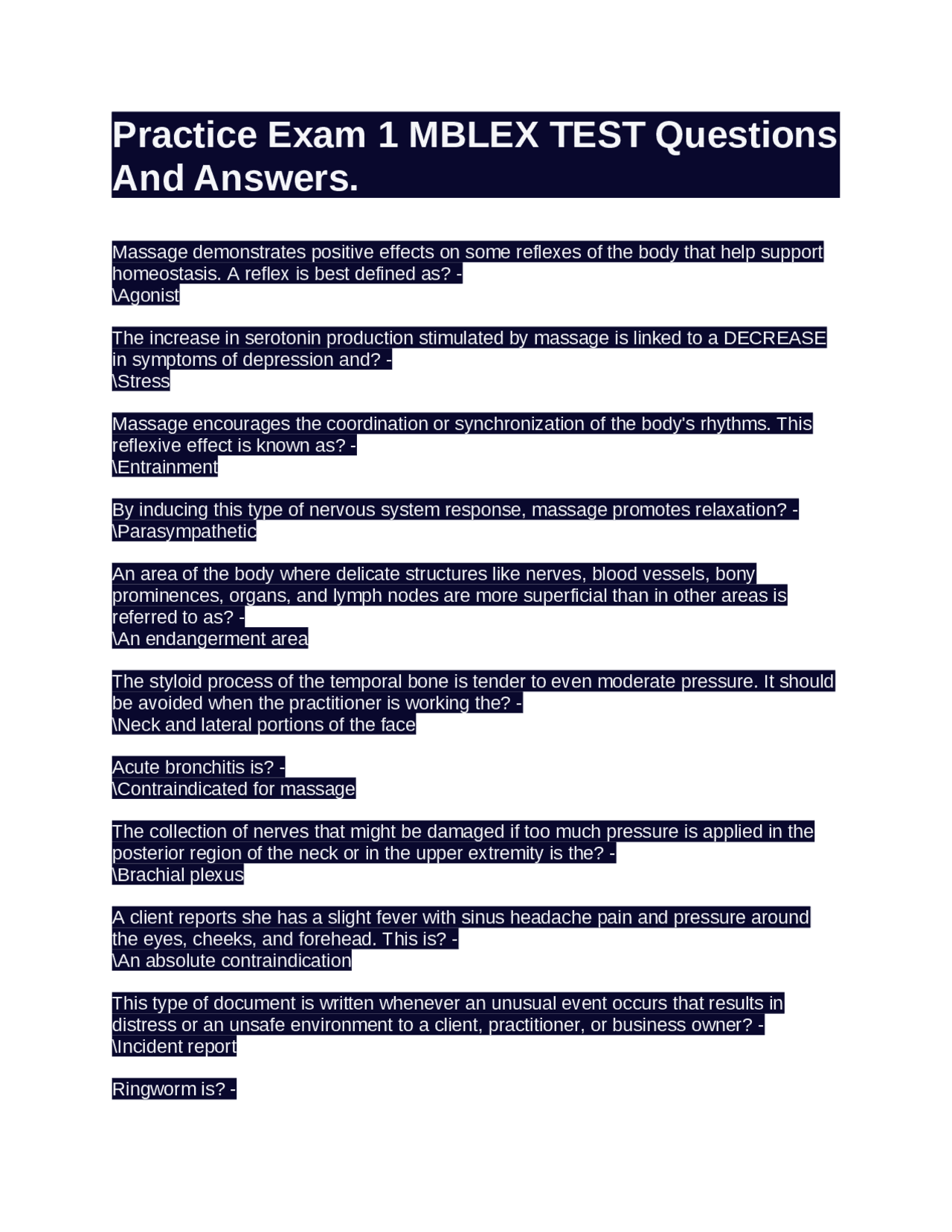 Practice Exam 1 MBLEX TEST Questions And Answers. | Exams Health ...