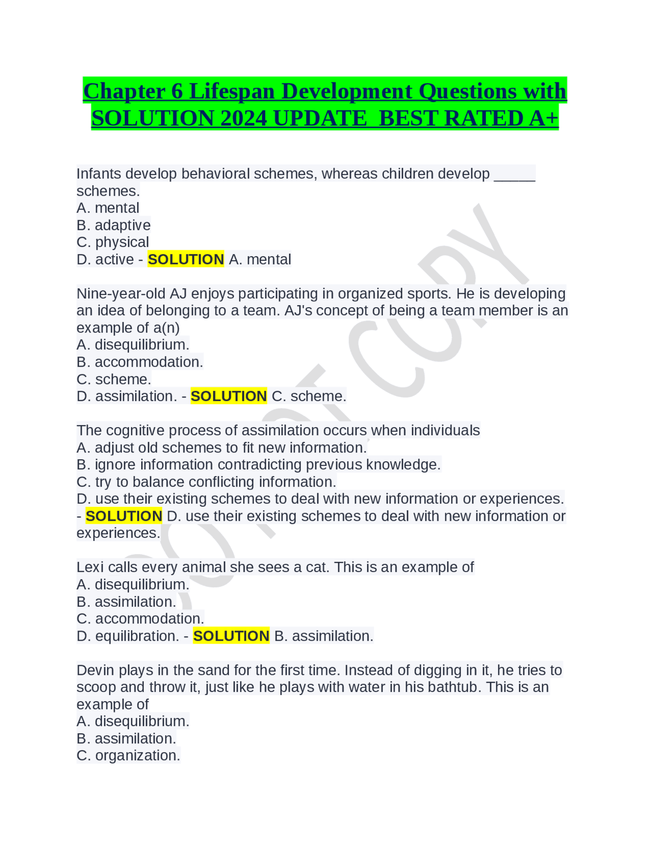 Chapter 6 Lifespan Development Questions with SOLUTION 2024 UPDATE BEST RATED A+ | Exams Nursing ...