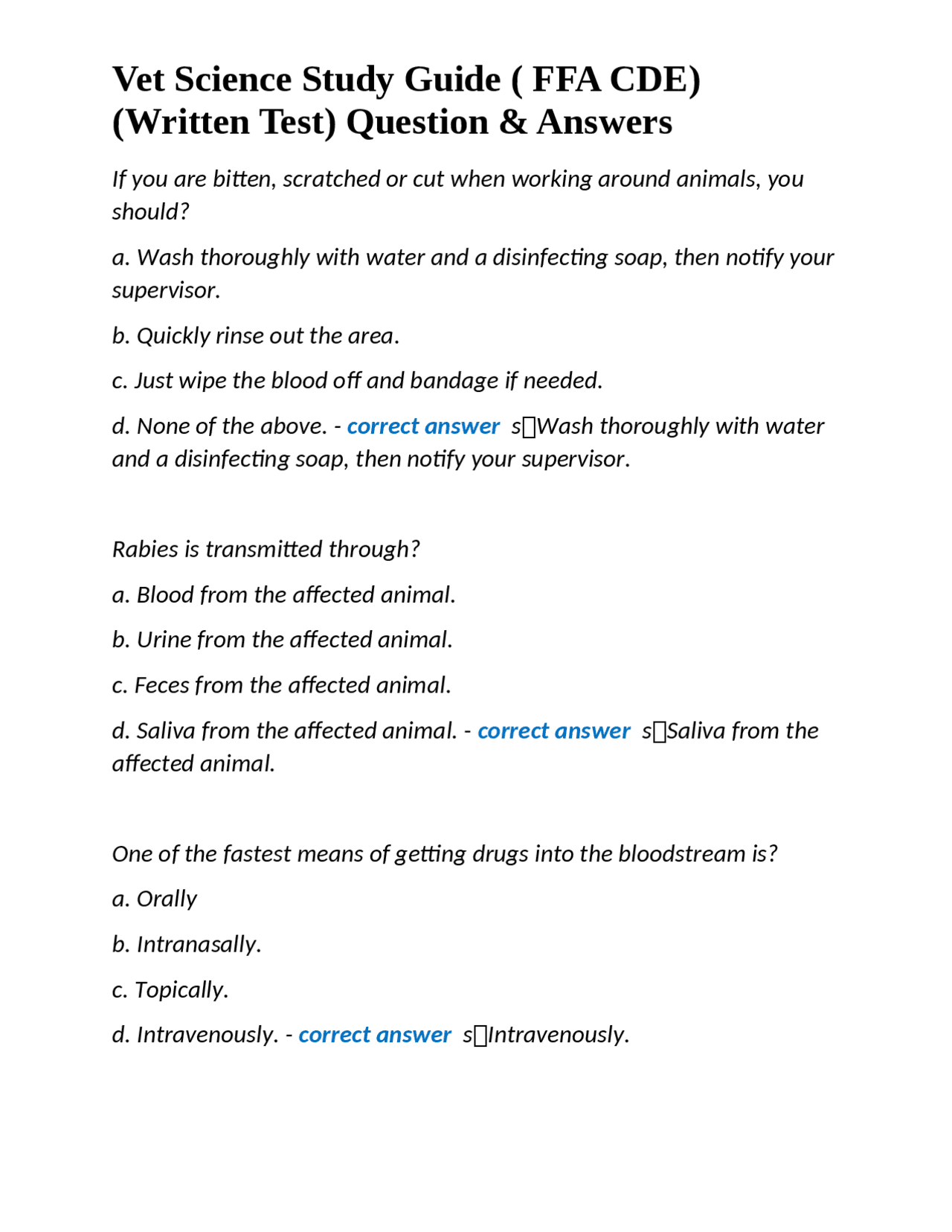 Vet Science Study Guide: FFA CDE Written Test Questions and Answers ...