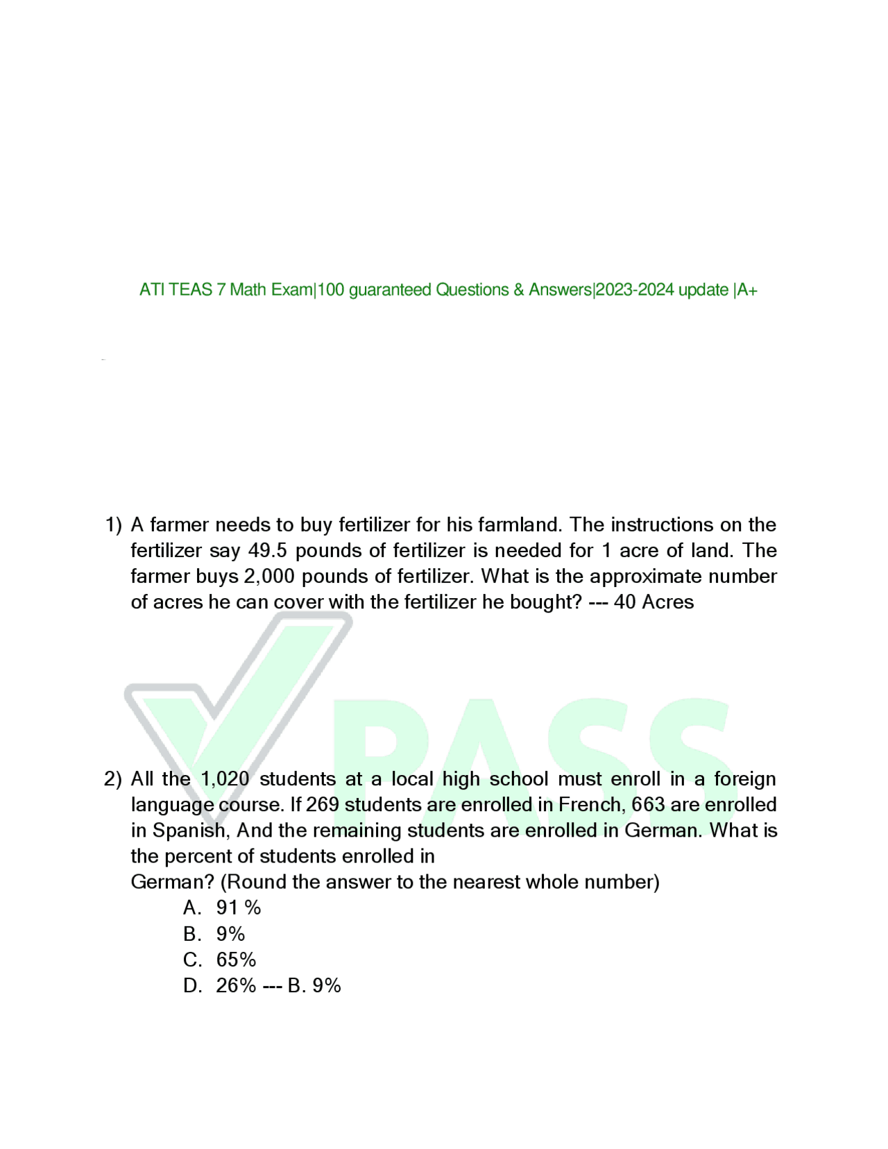 Practice Questions for a Standardized Math Exam | Exams Mathematics ...
