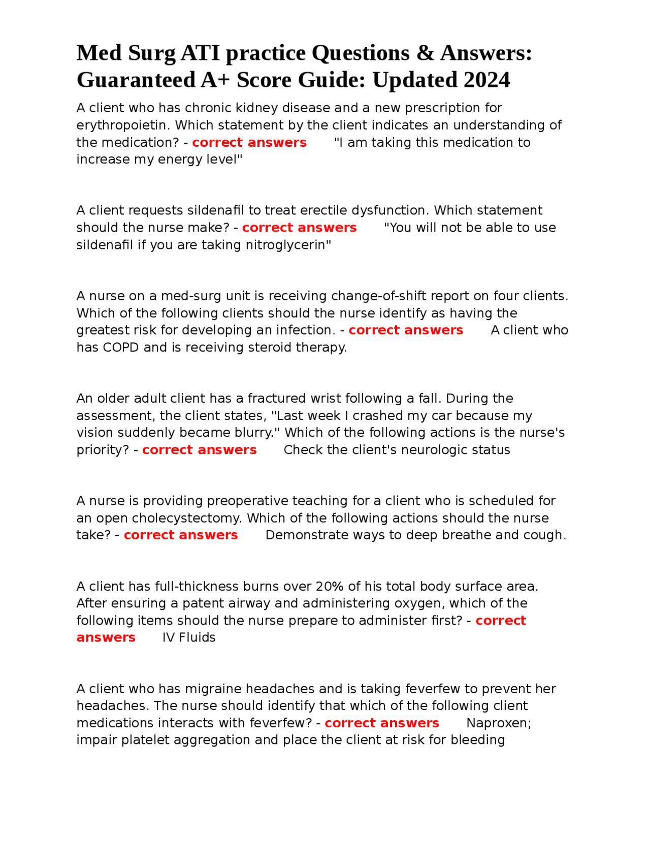 Med Surg ATI practice Questions & Answers: Guaranteed A+ Score Guide ...