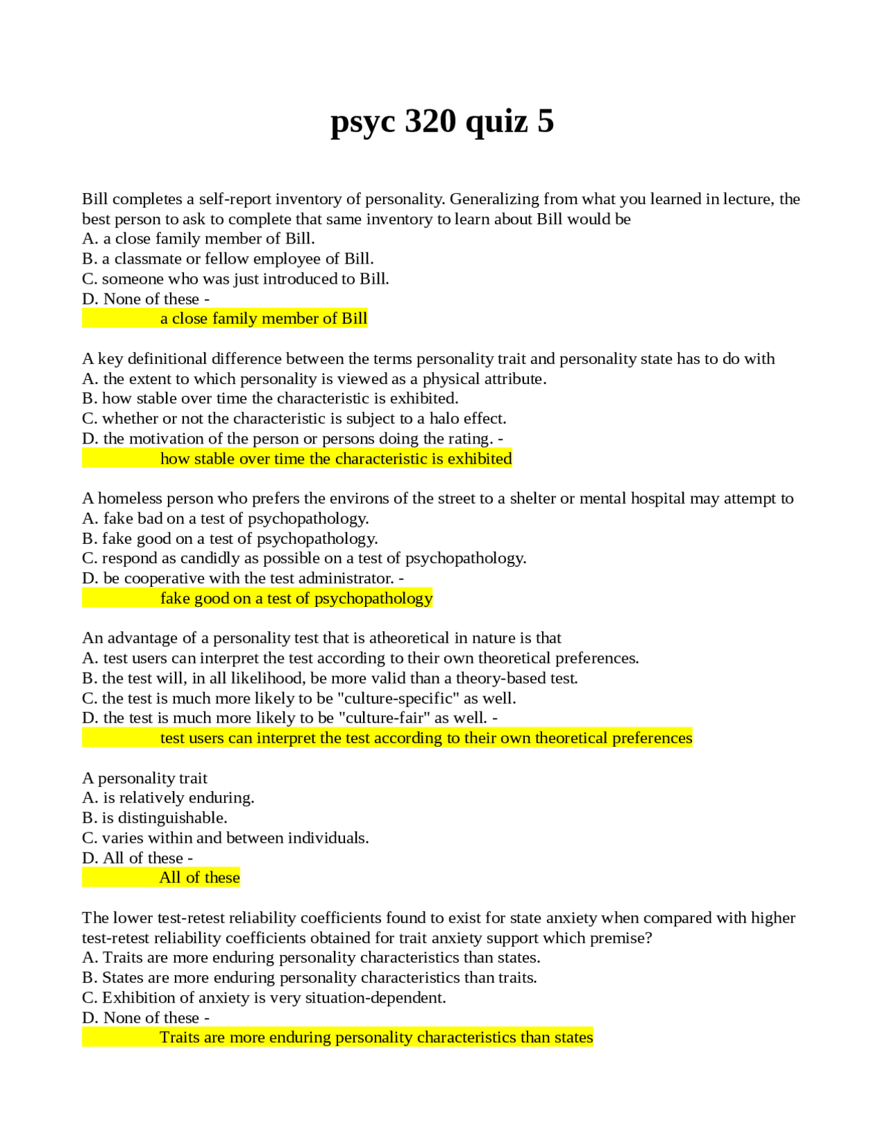 psyc 320 quiz 5 psyc 320 quiz 5. | Exams Psychology | Docsity