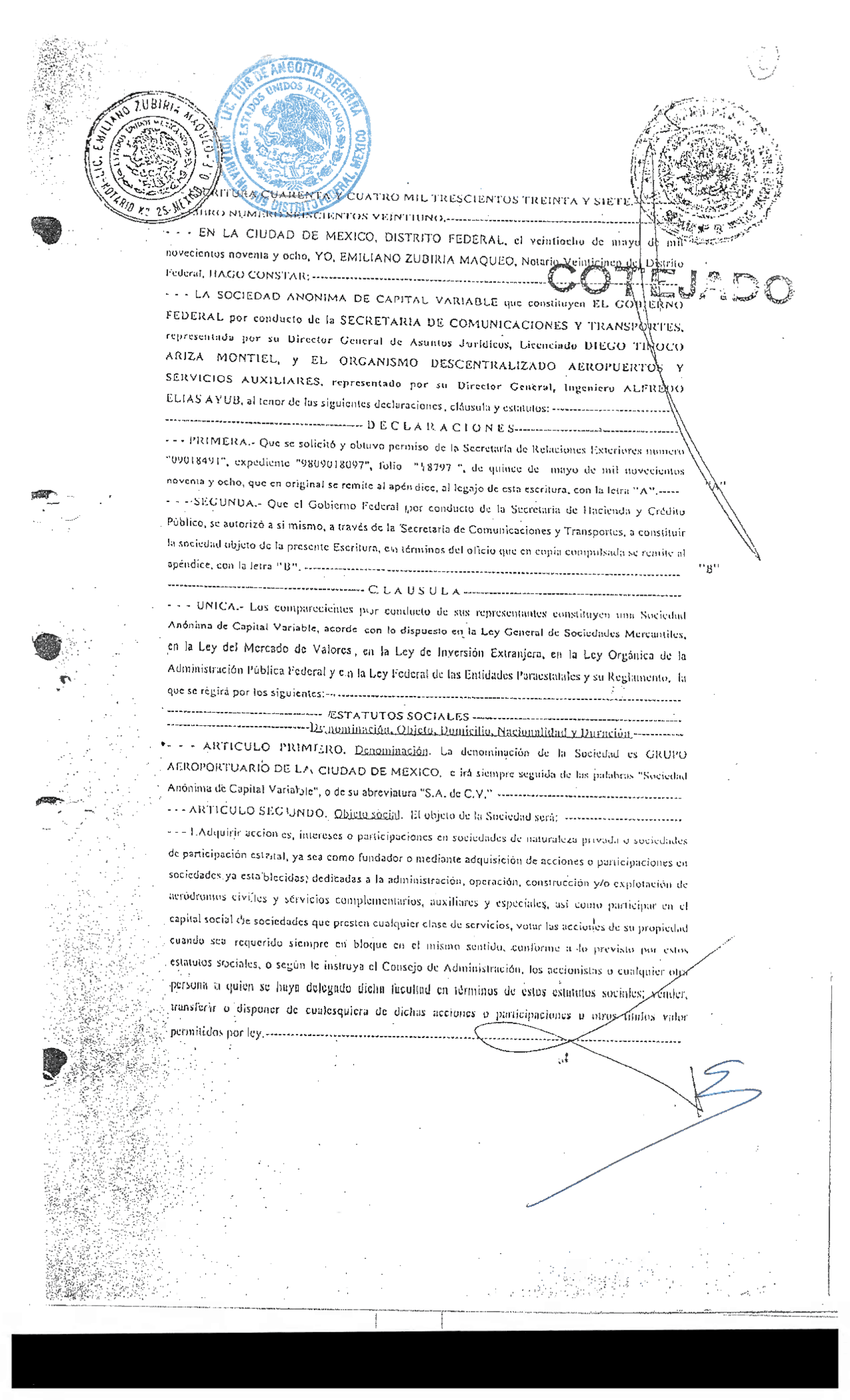 Ejemplo de acta constitutiva | Ejercicios de Derecho Mercantil | Docsity